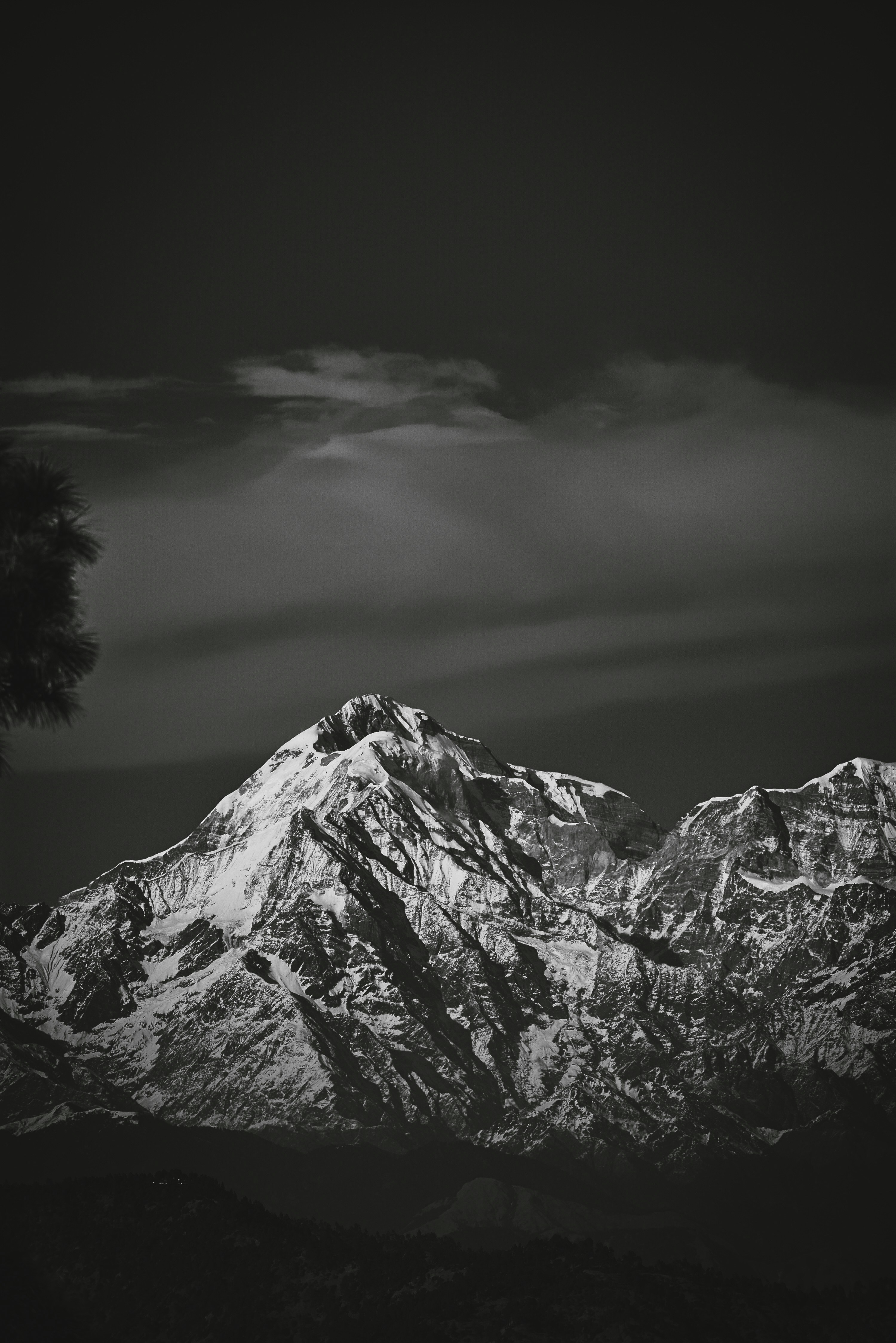Snow Crown at Dusk: A Monochrome Summit Portrait