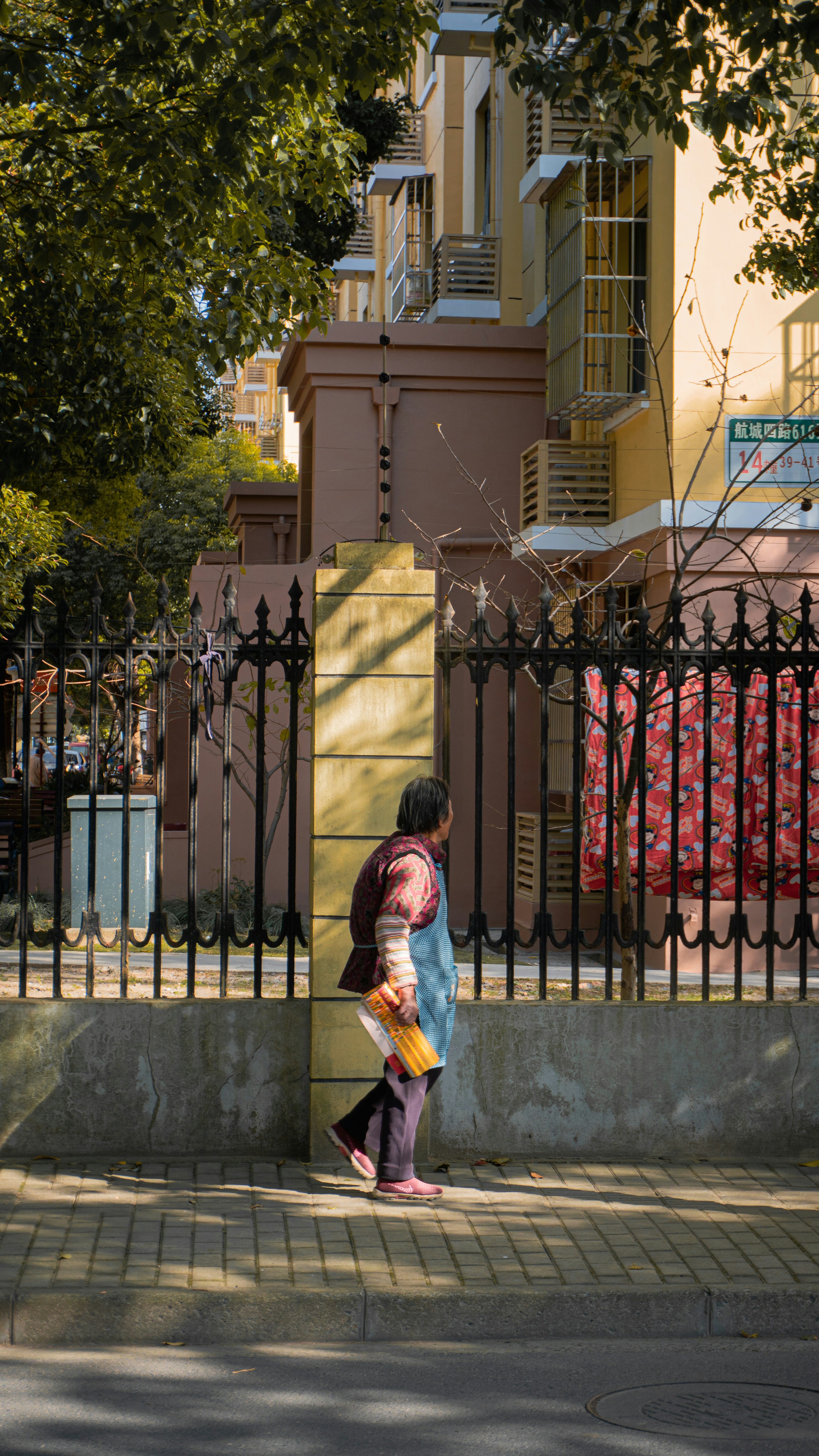 Pastel City Stroll by the Wrought-Iron Fence
