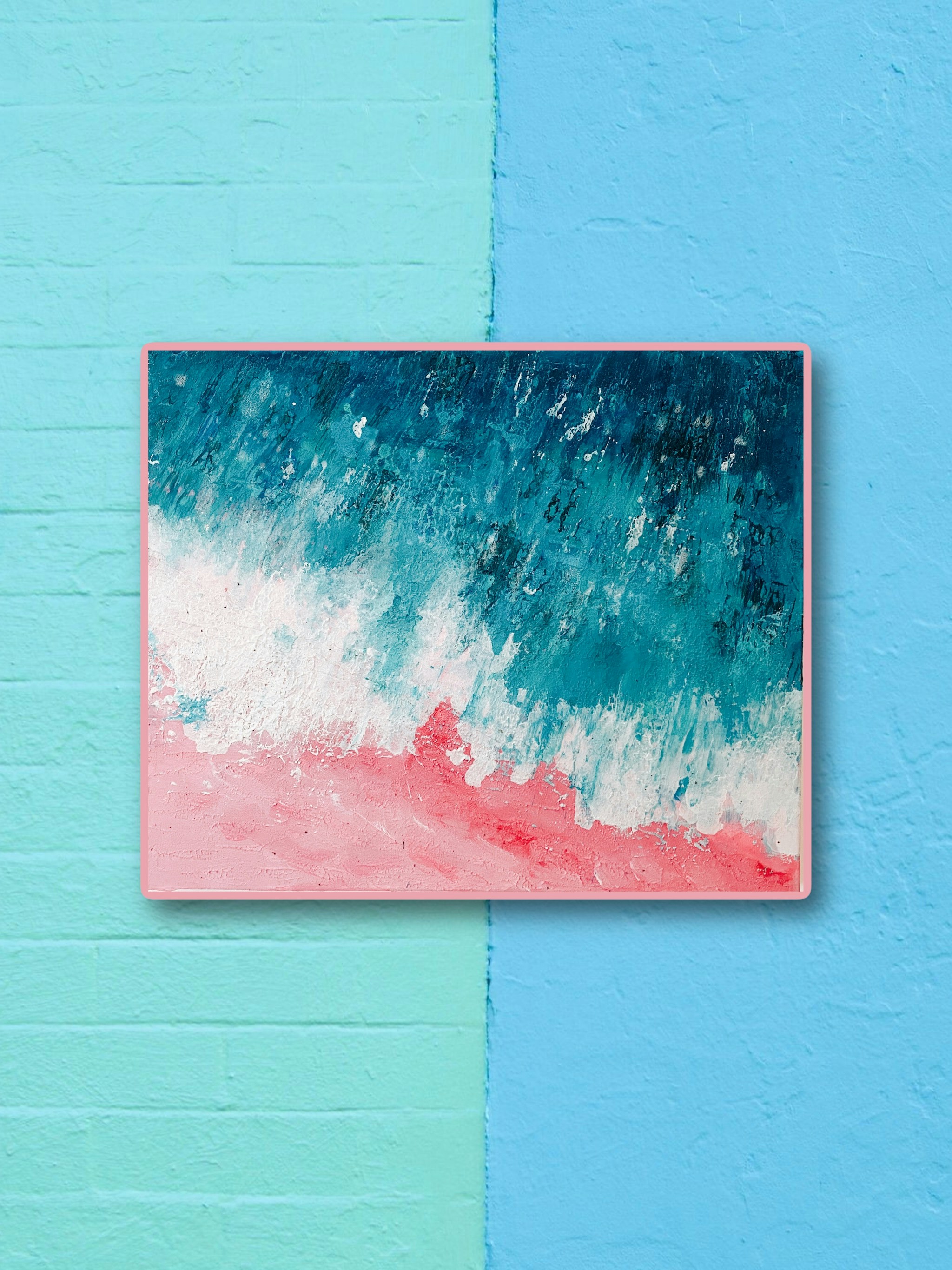 A painting hanging on a wall next to a blue wall photo – Free Painting ...