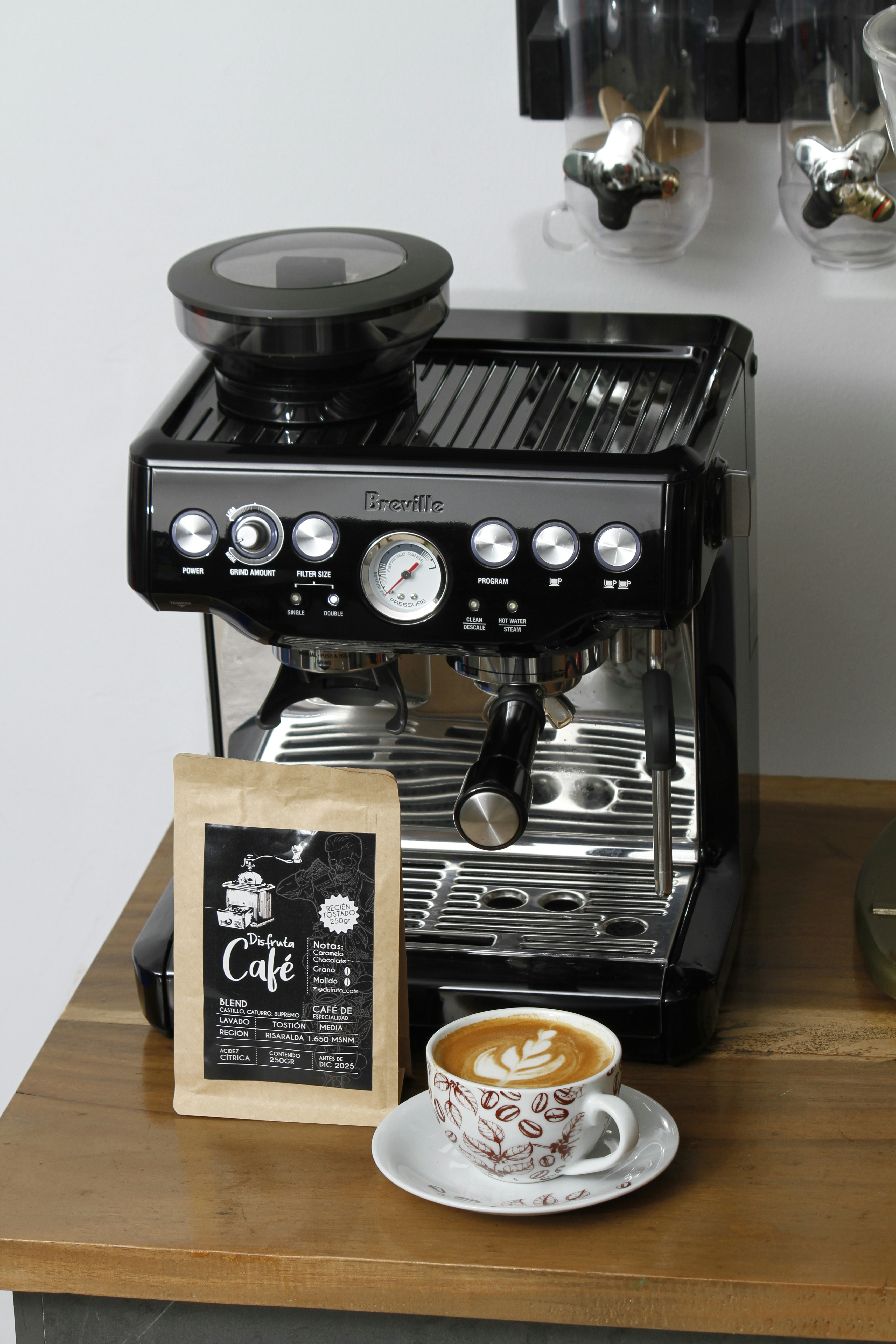 Cafe Countertop Portrait with Espresso Machine and Latte