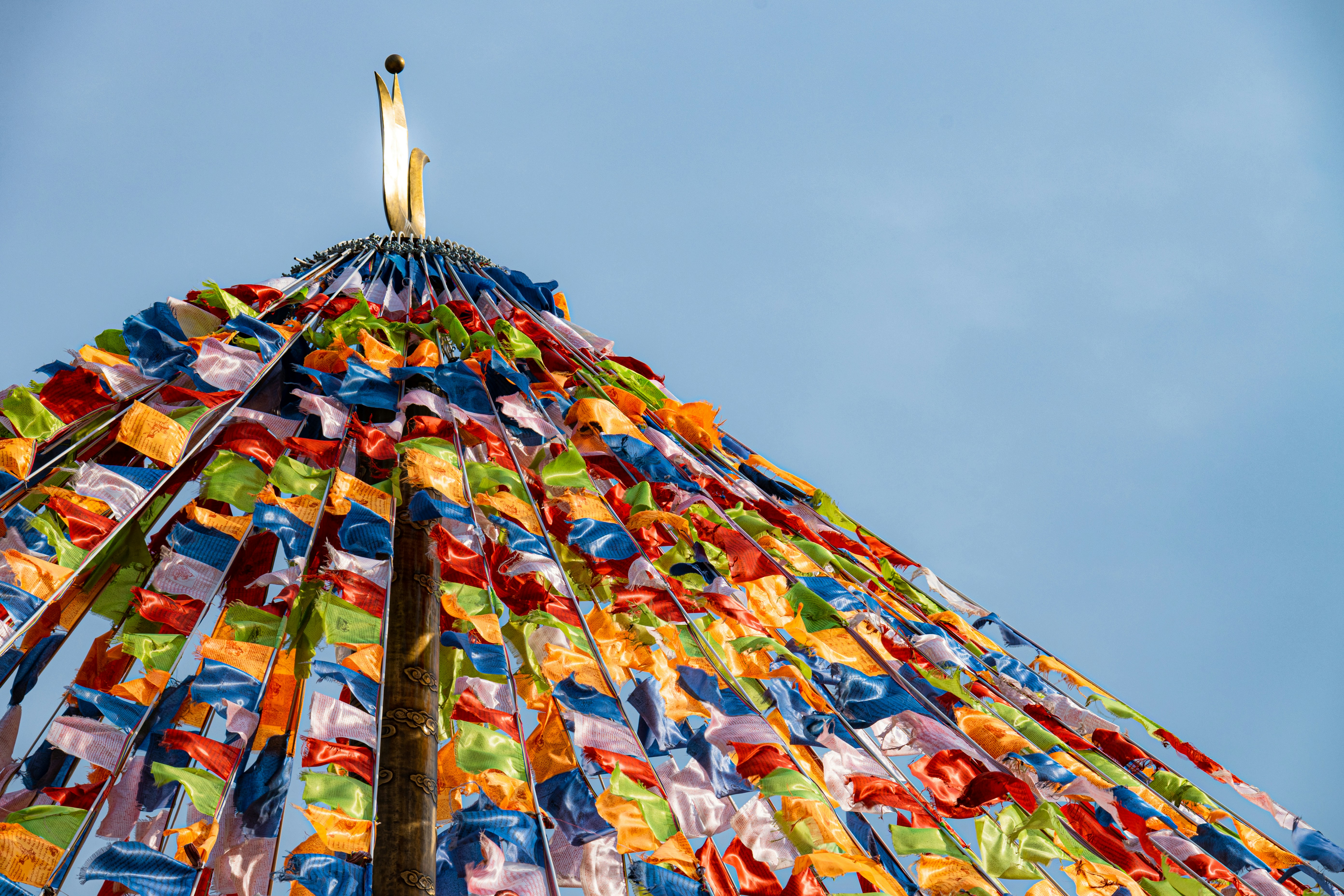 Vibrant Tapestry of Prayer Flags Ascending Skyward