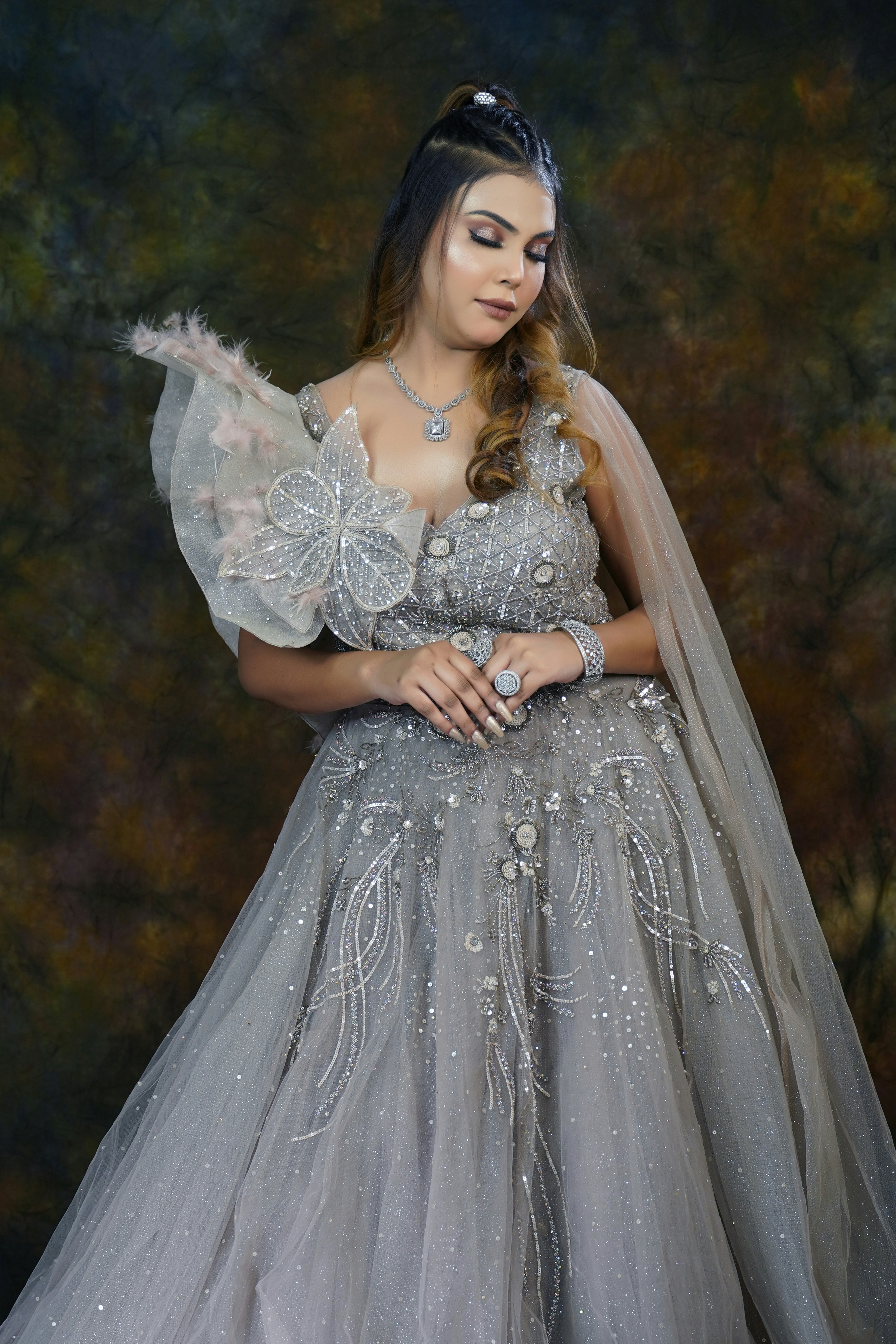 Velvet Glow in Silver: A Portrait of Quiet Glamour