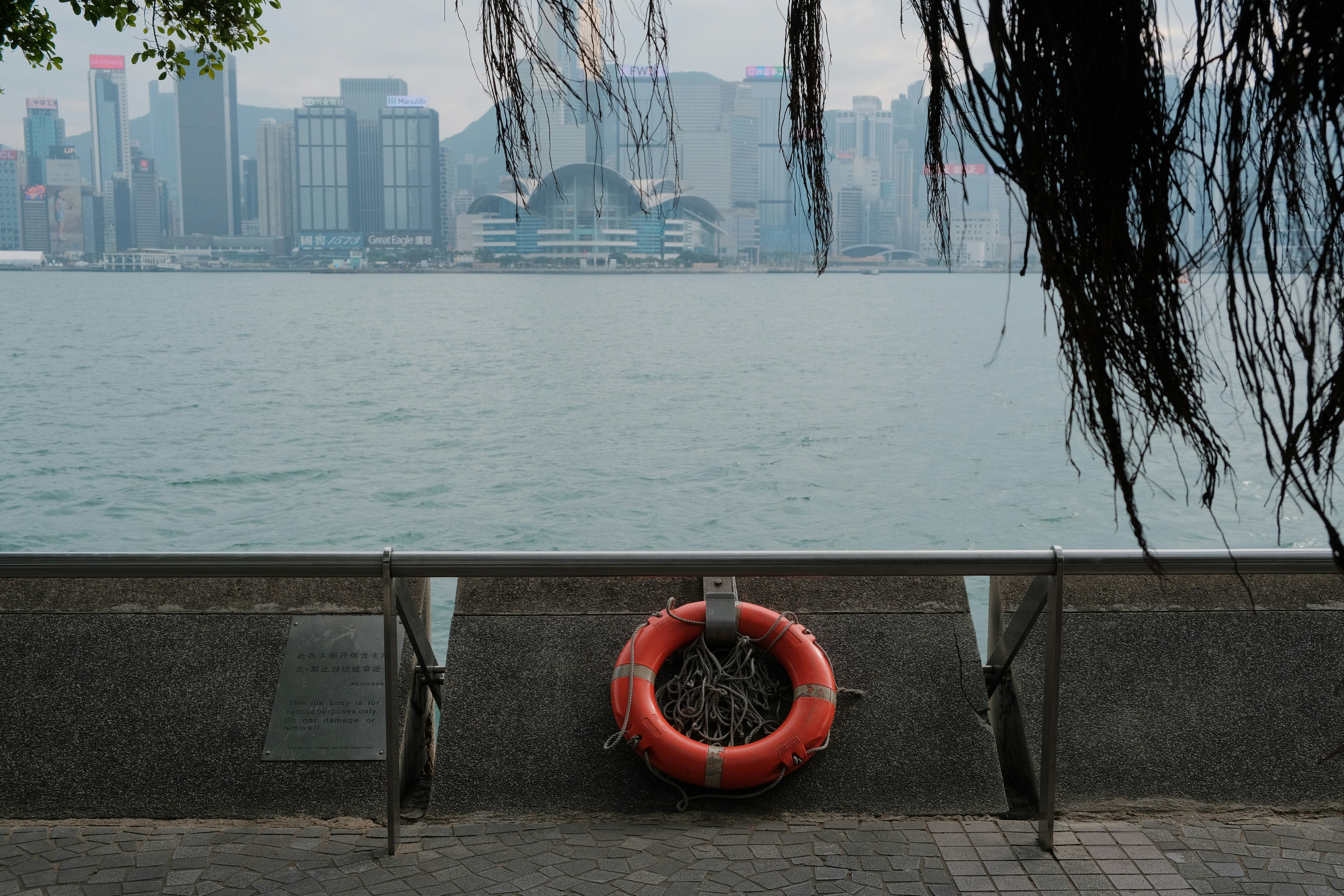 A red life preserver sitting on the side of a road photo – Free ...