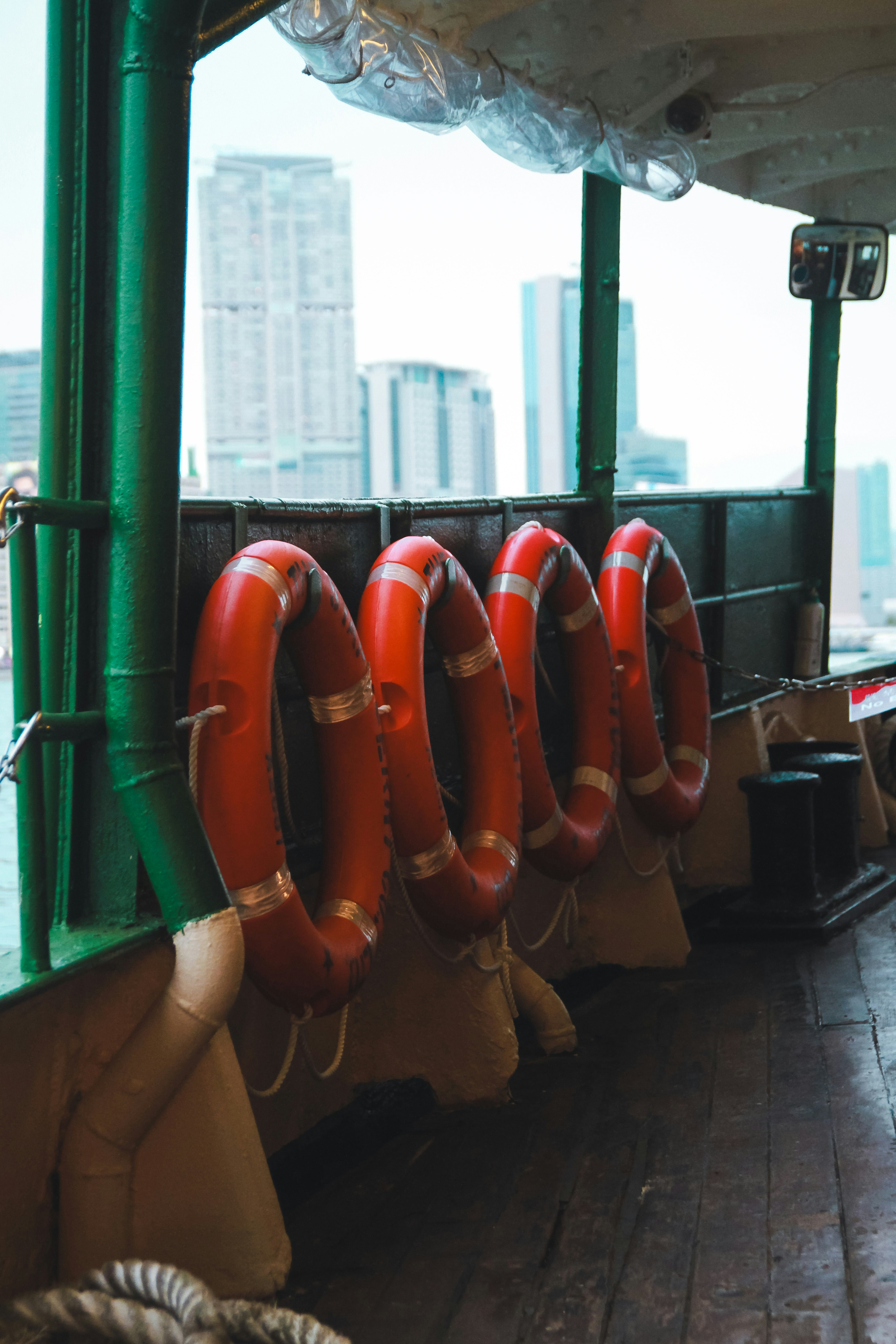 Lifebuoys inside the ferry of Hong Kong