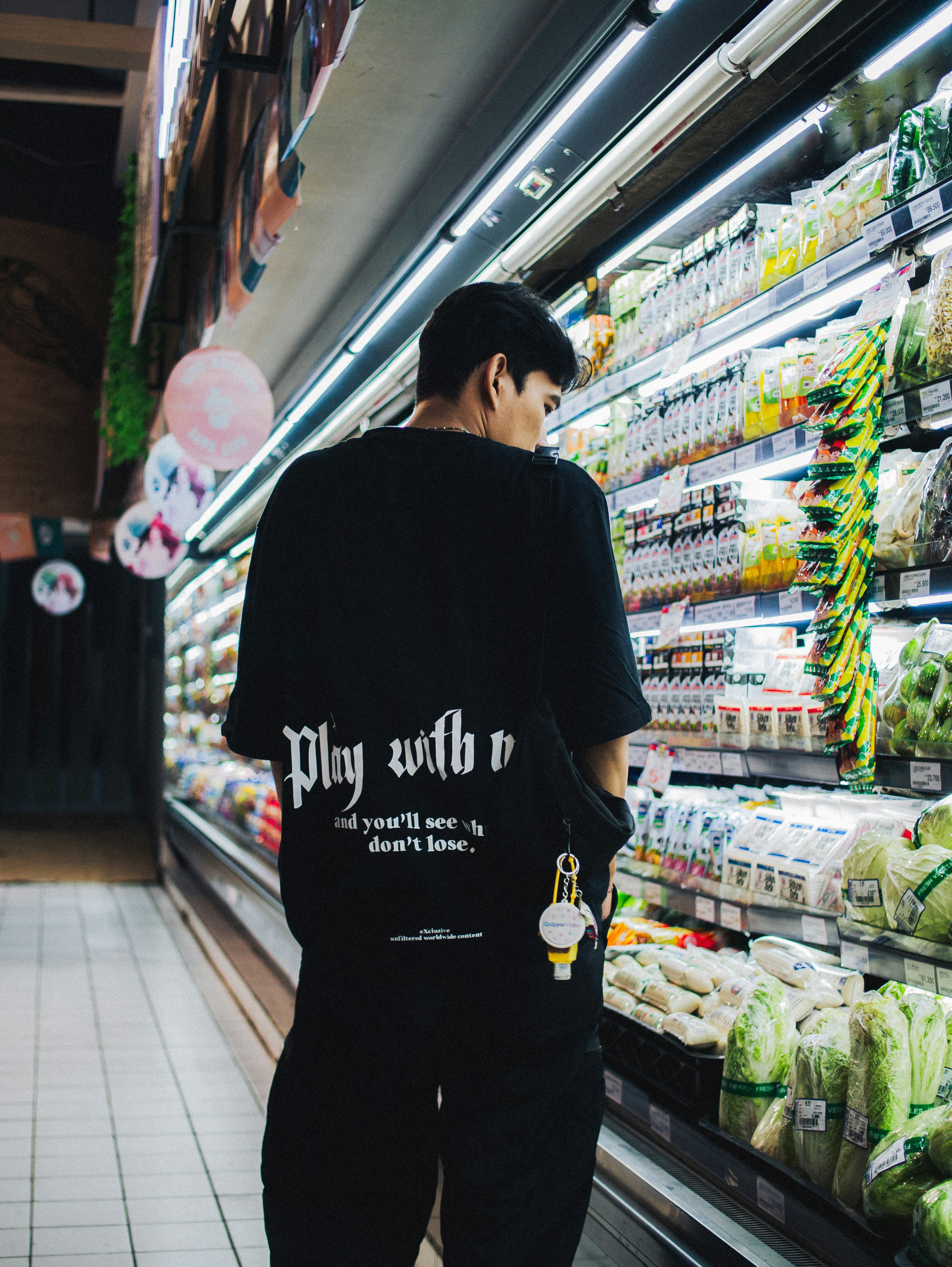 A man standing in front of a display in a grocery store photo – Free ...