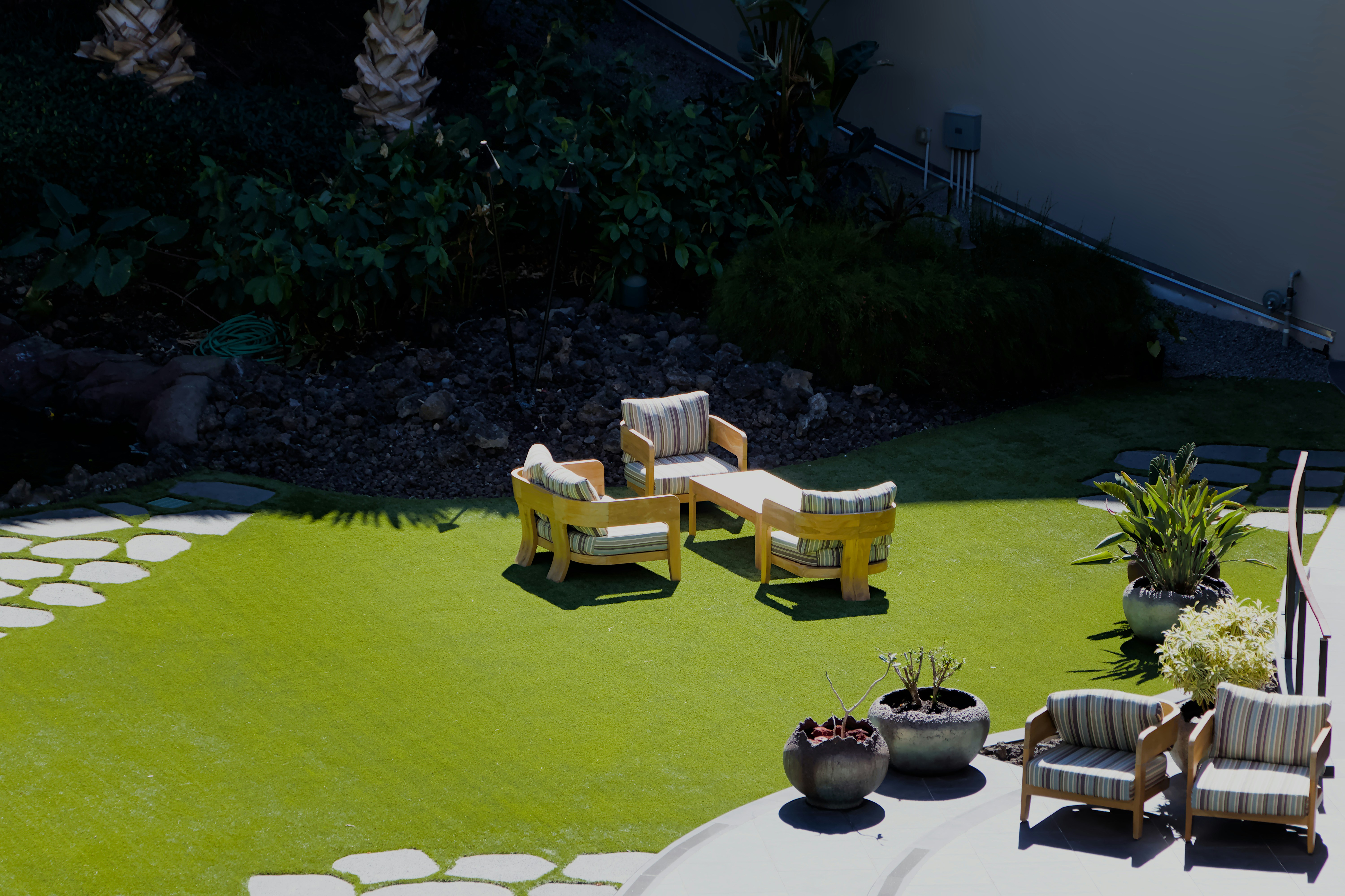 Sunlit Lawn Lounge: A Quiet Backyard Circle of Cushioned Chairs
