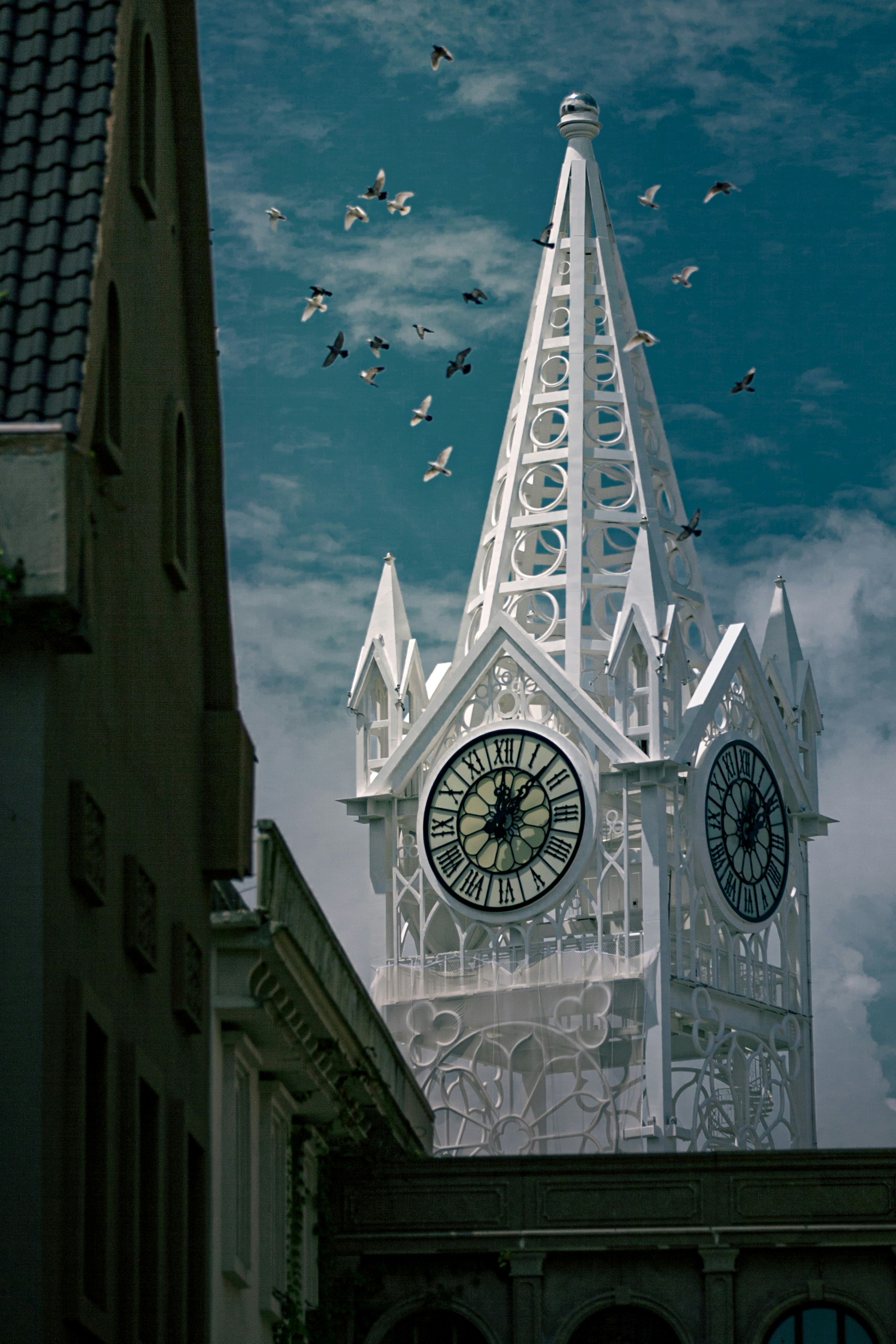 A large white clock tower with a sky background photo – Free Qingdao ...