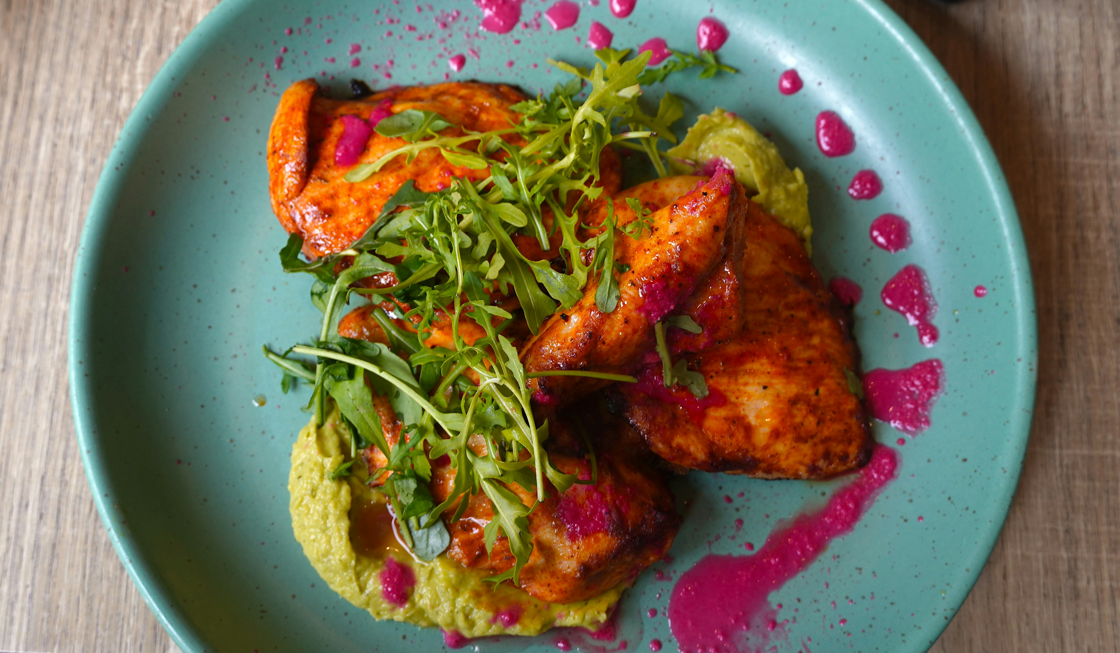 Citrus-Glazed Salmon on Turquoise Canvas with Herb Crown