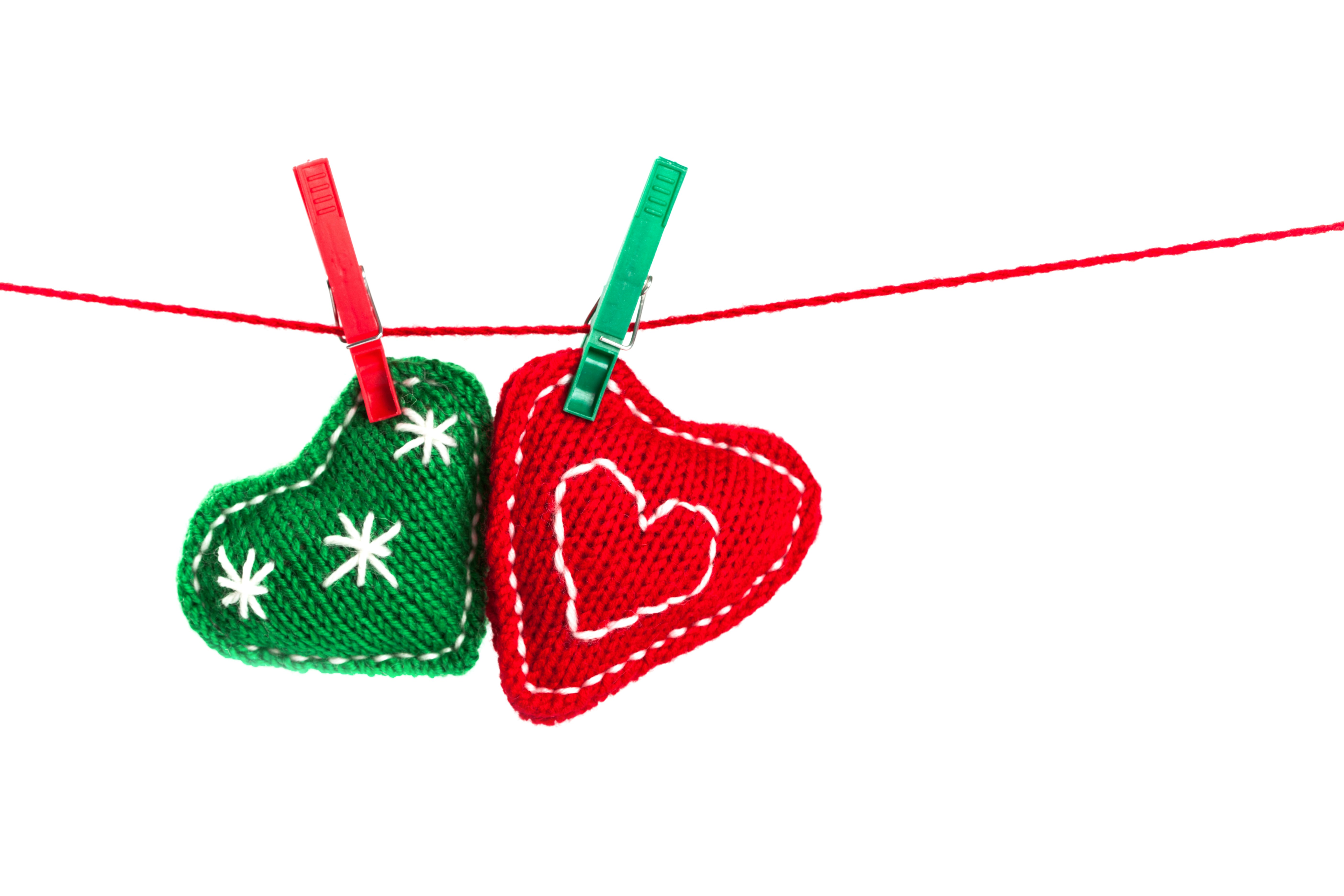 Two Embroidered Hearts Clipped to a Red String