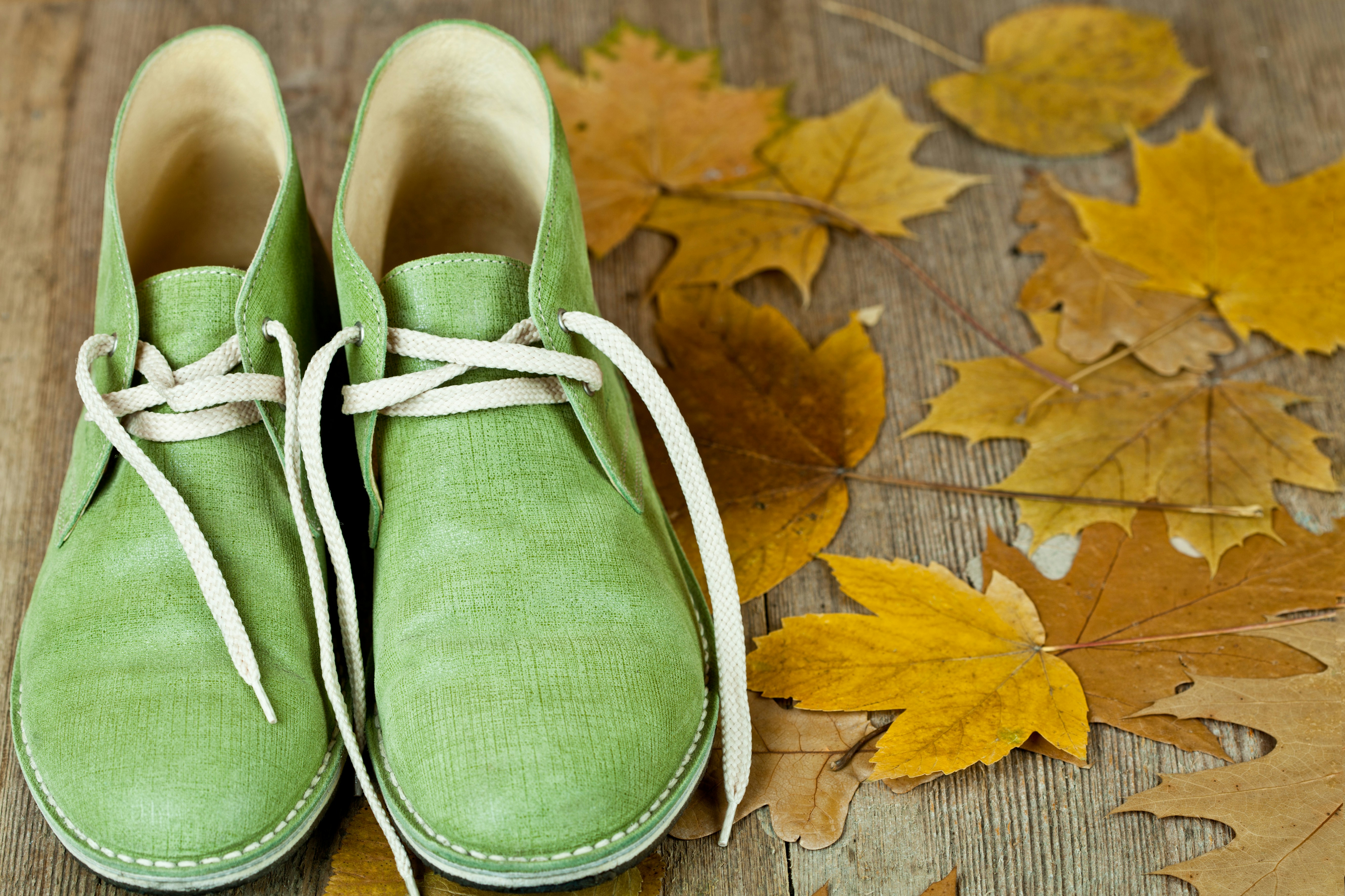 Emerald Sneakers on Autumn Boardwalk