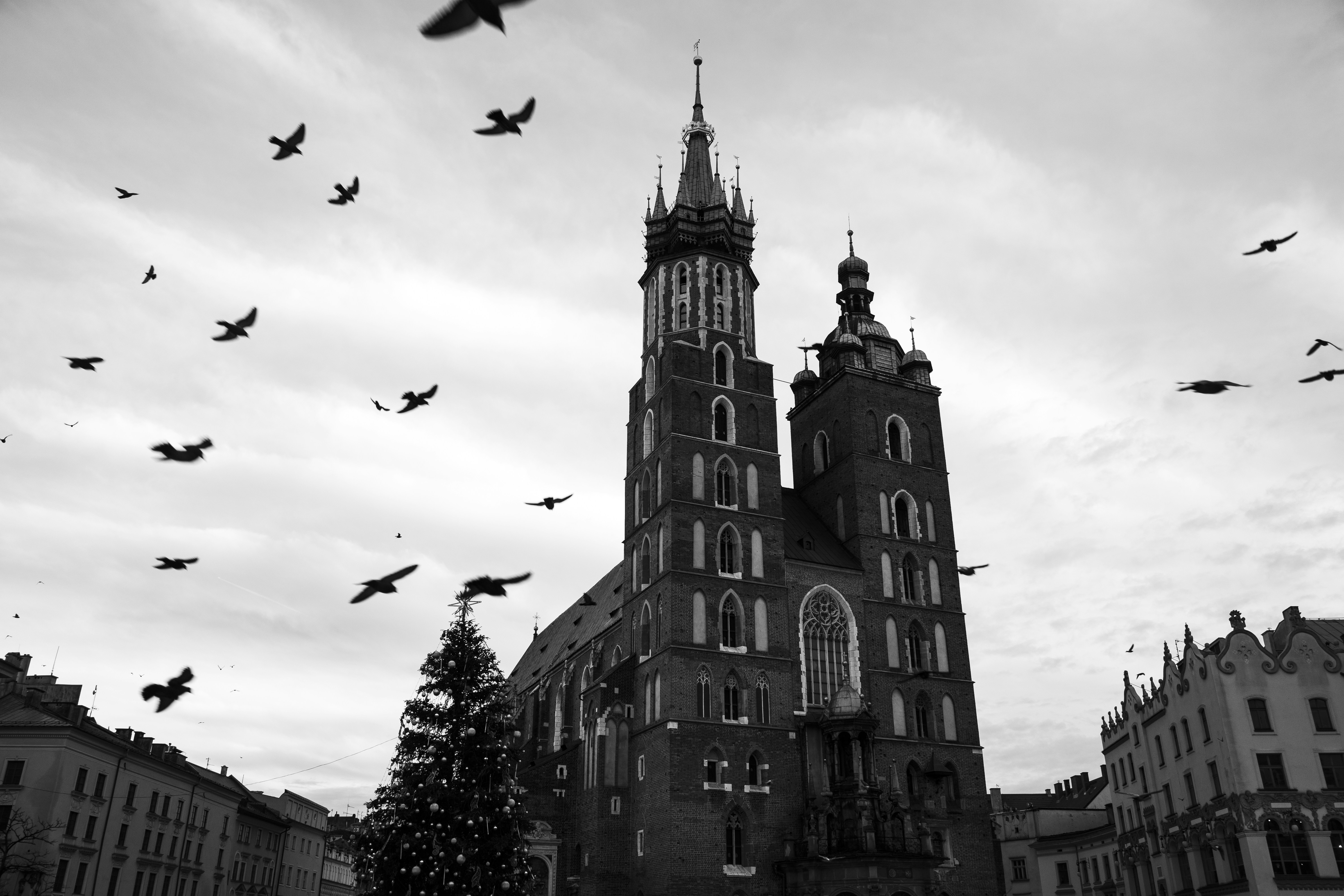 Gothic City Cathedral under Winter Sky