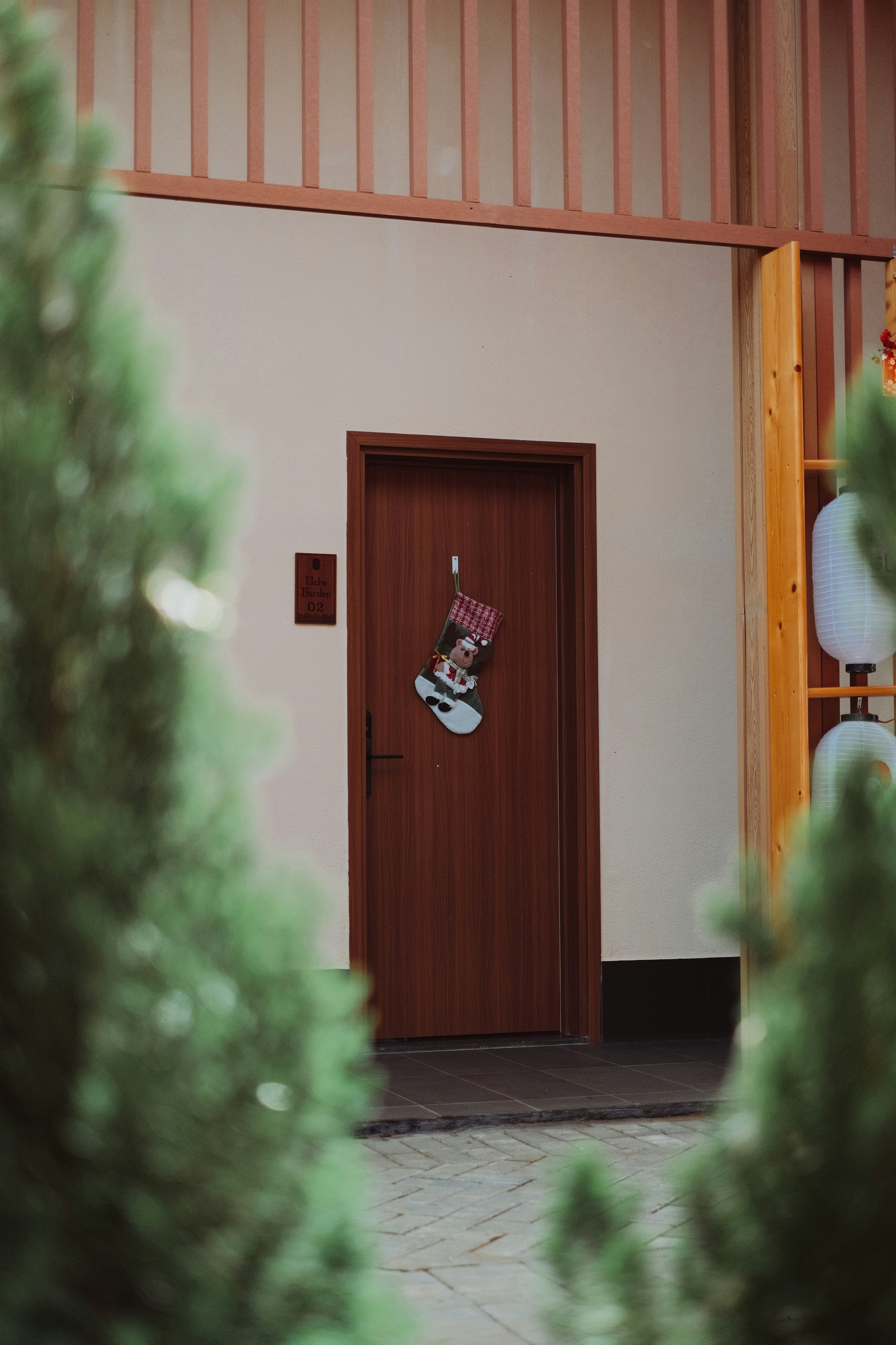 Snowman Christmas Stocking on a Wooden Door
