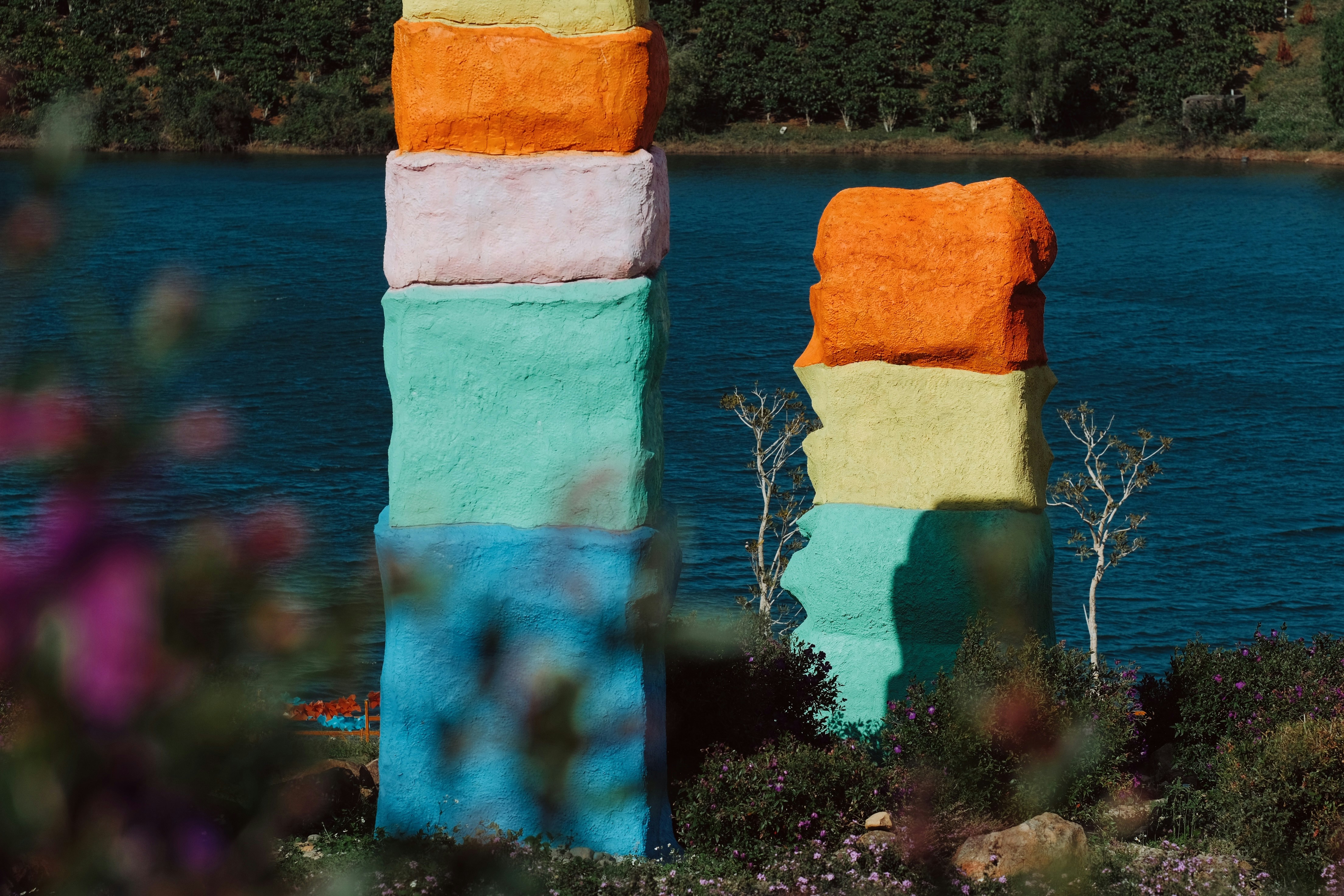Vibrant Sculptures by the Water's Edge