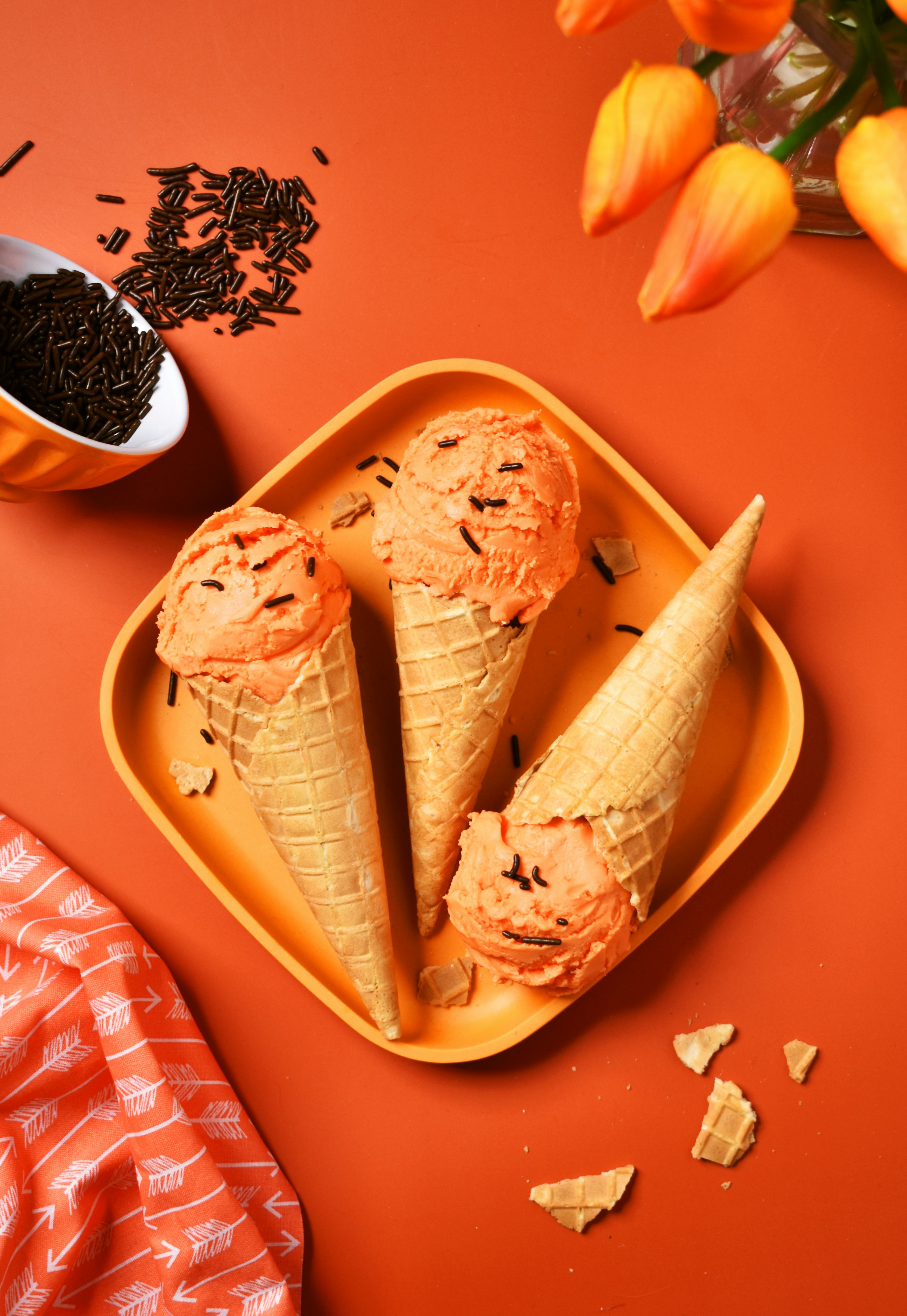 A plate with three ice cream cones on it photo – Free Food Image on ...