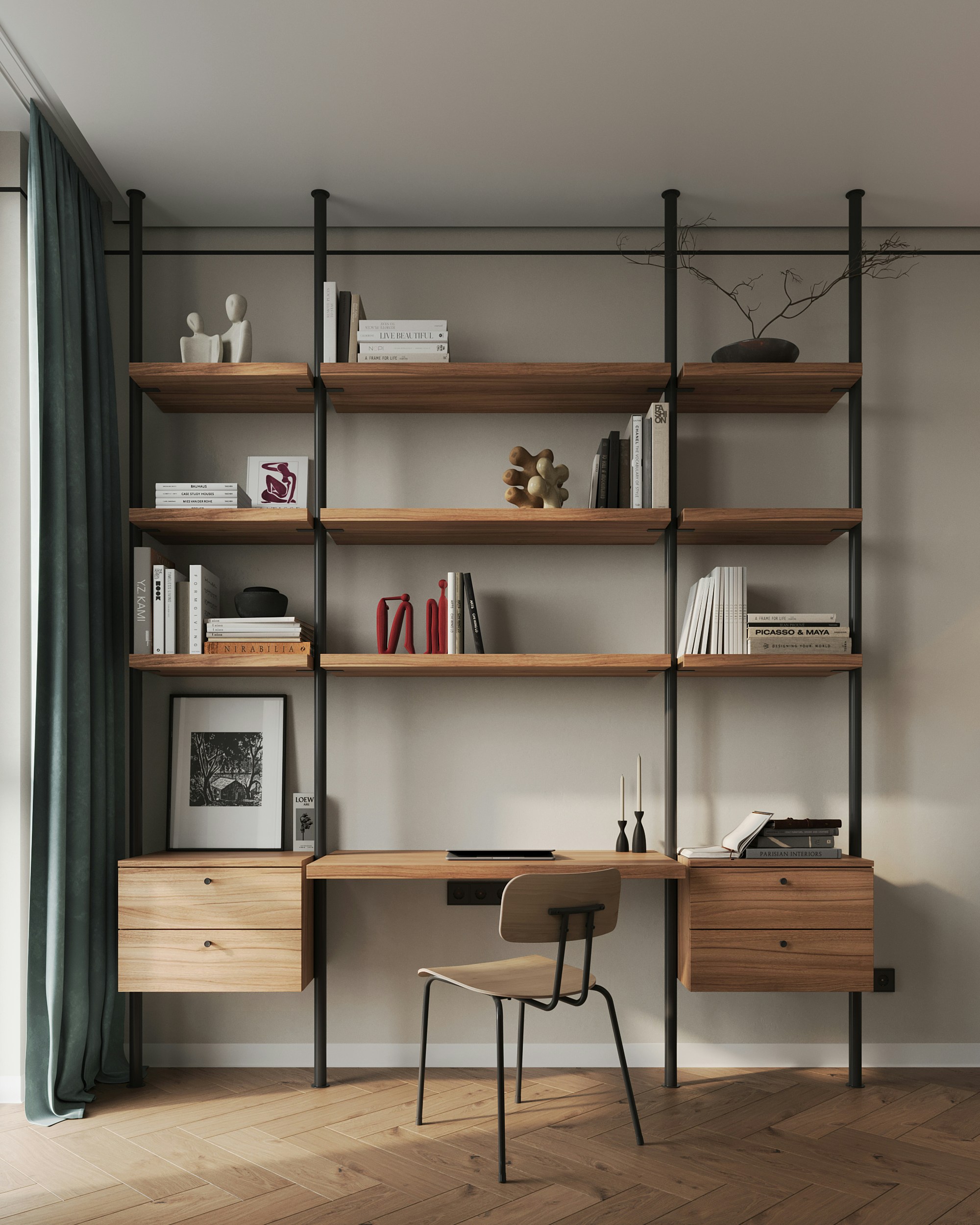 A room with a desk, shelves and a chair photo – Free Office Image on ...