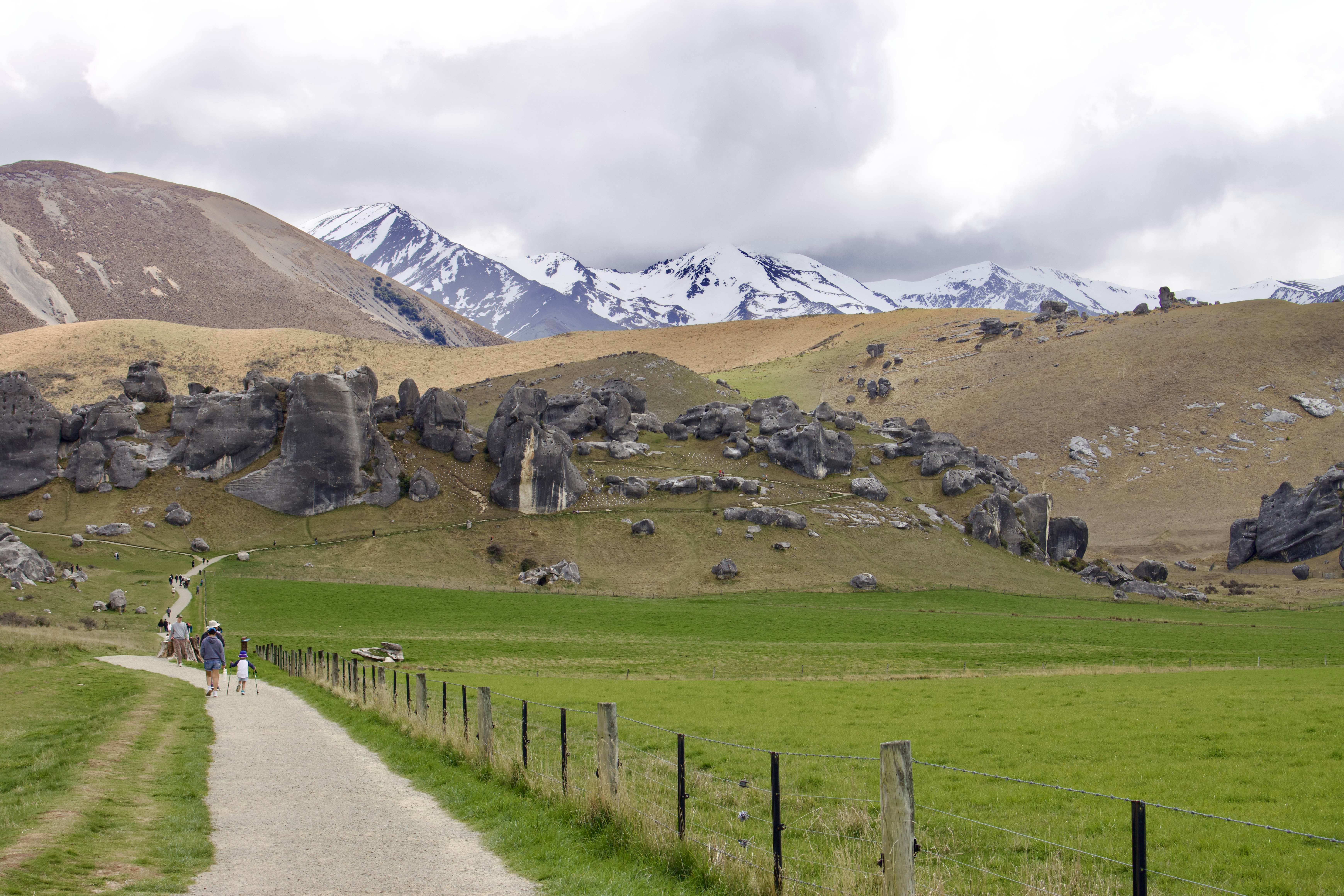 Pastoral Path: A Quiet Trek Beneath Snow-Capped Peaks