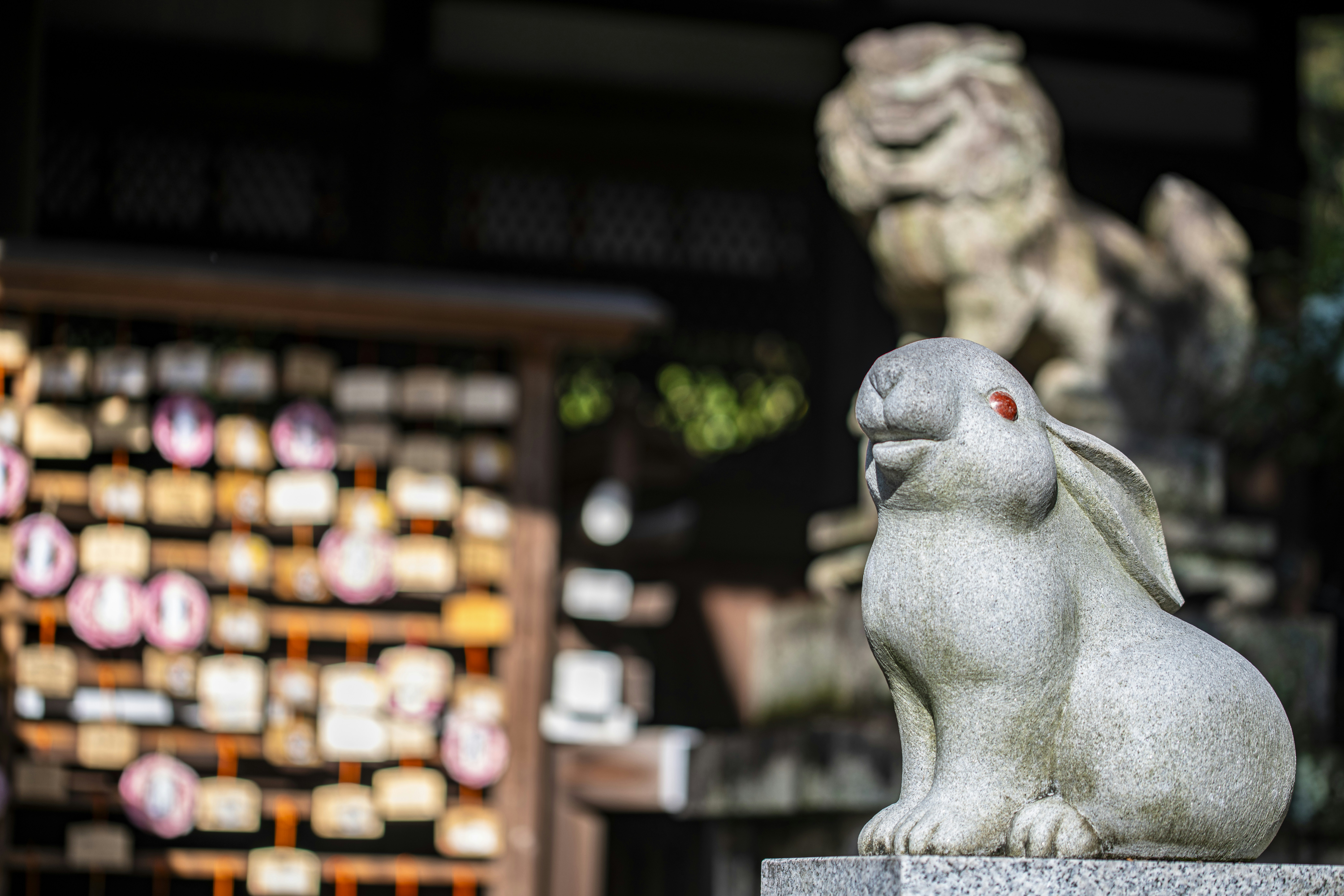 Whimsical Rabbit Sentinel at the Shrine