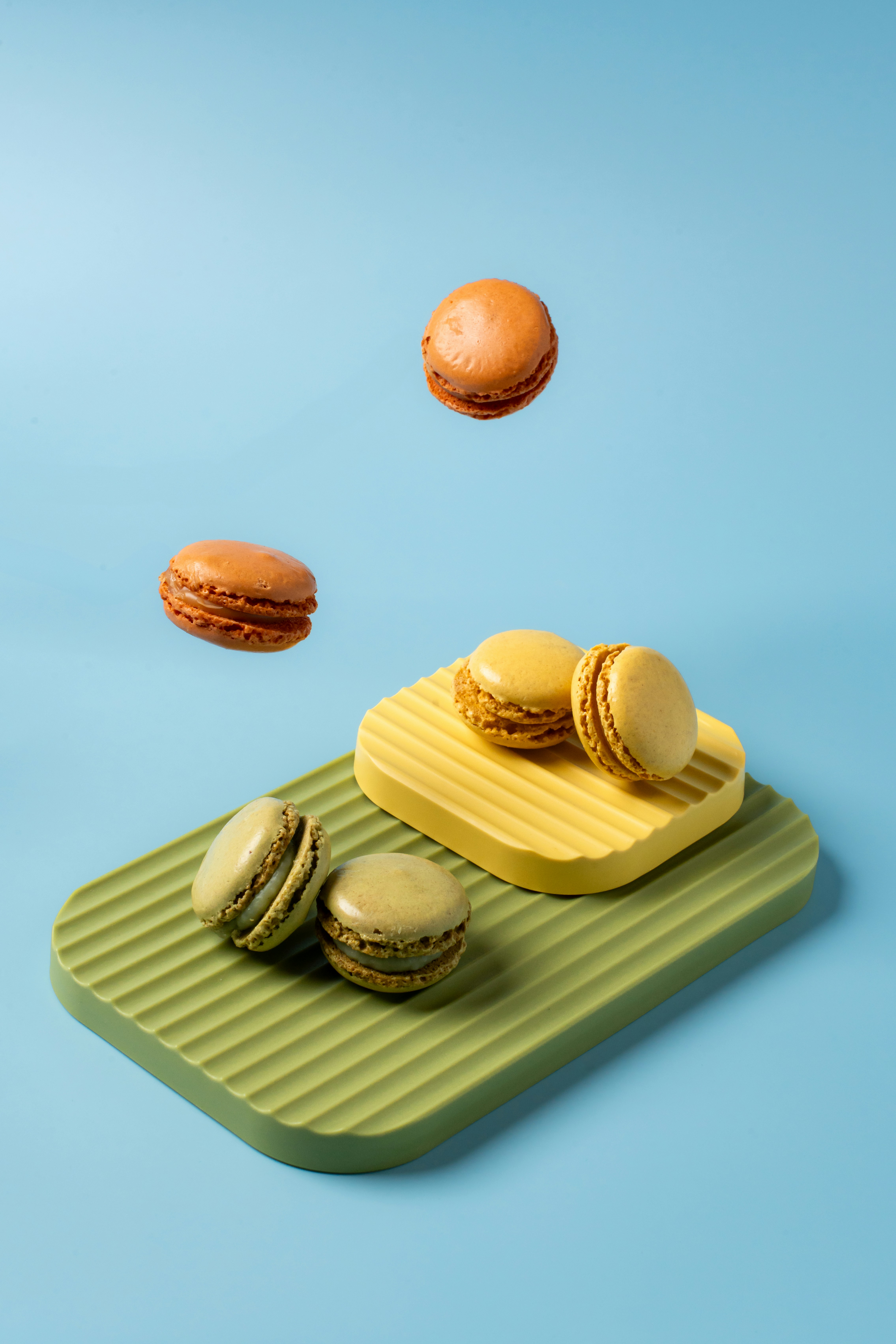 Floating Macarons: A Sky-High Confection Still Life