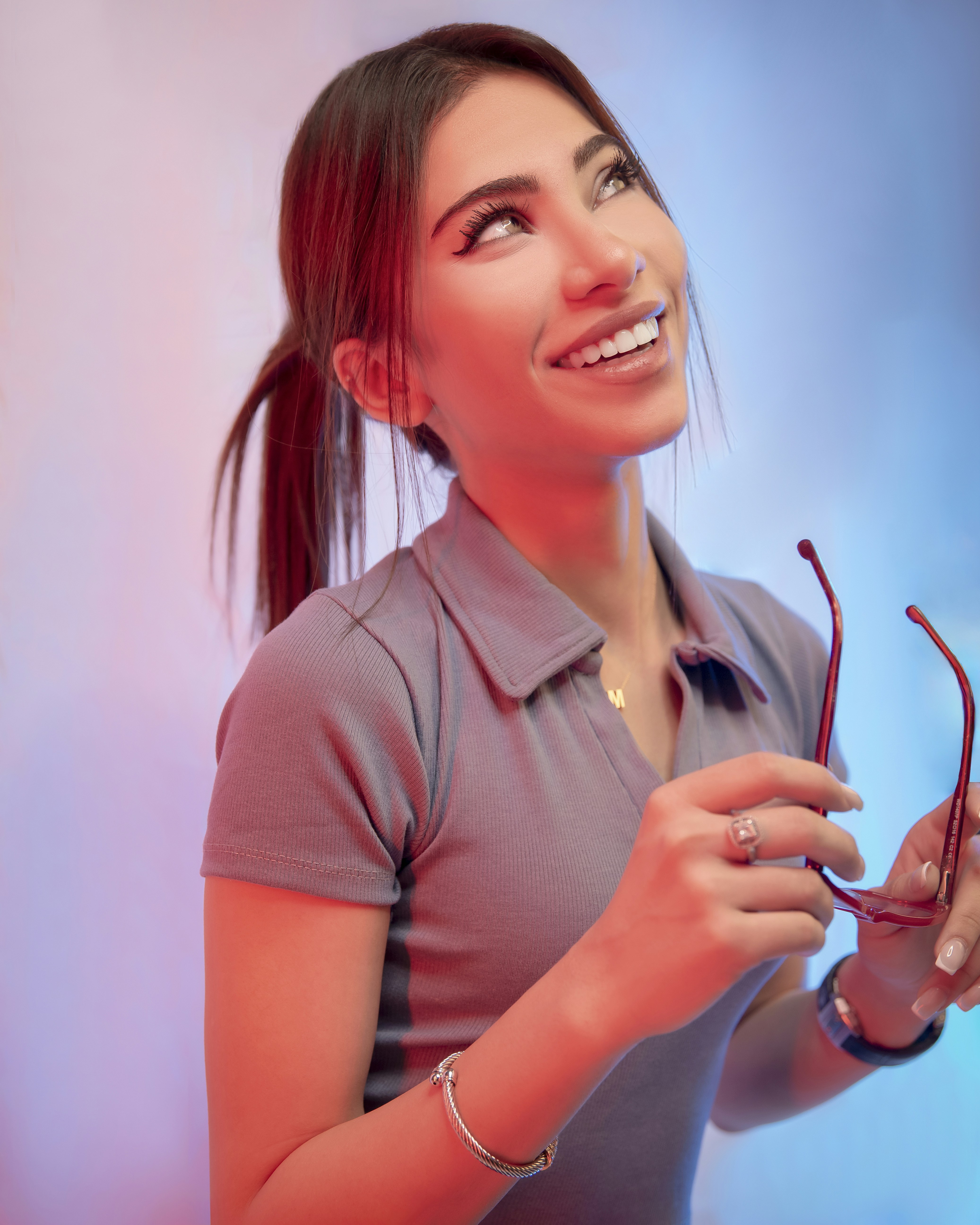 Gleam of Joy: A Portrait in Soft Neon Light