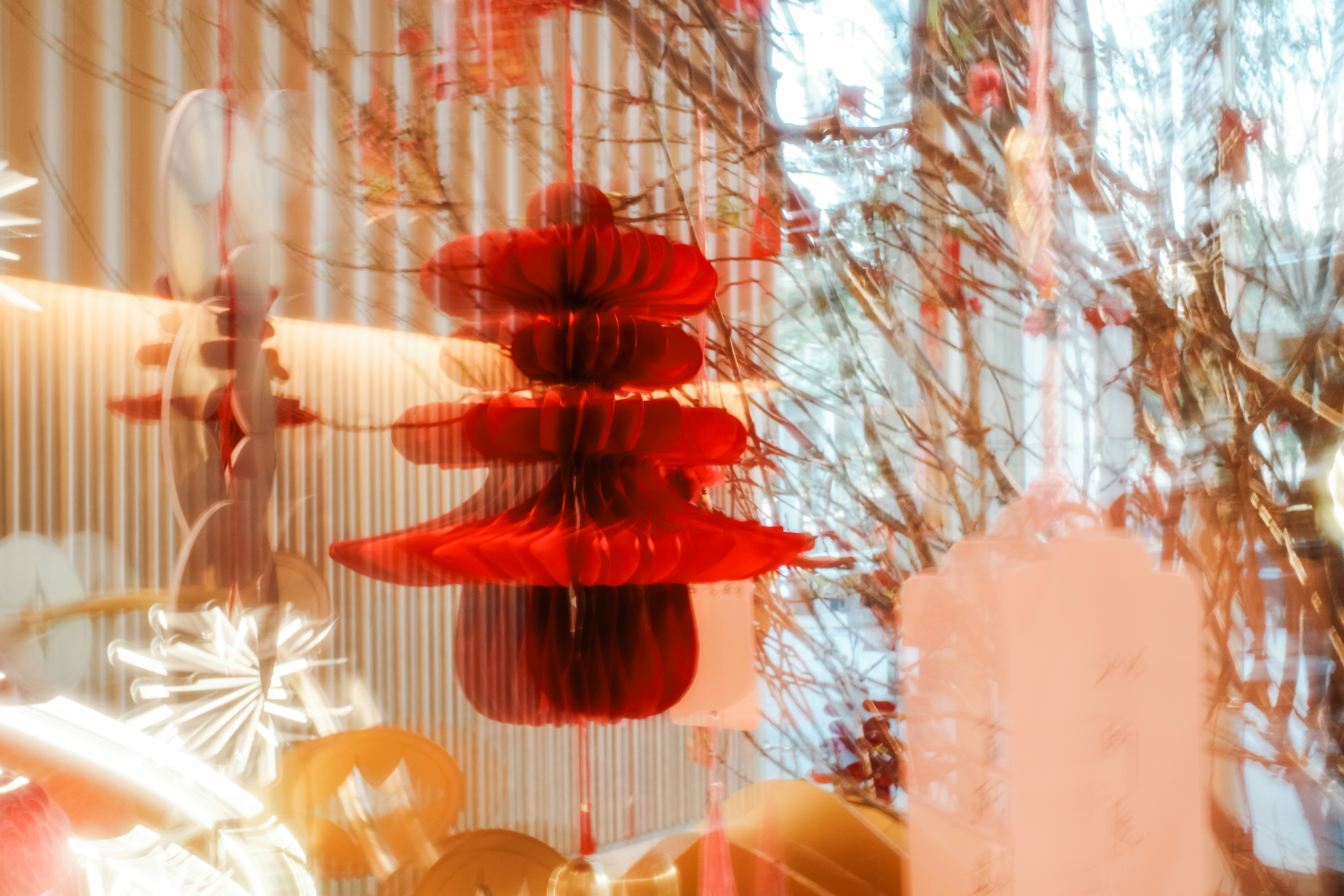 Red Lanterns in a Dreamy Glass Garden