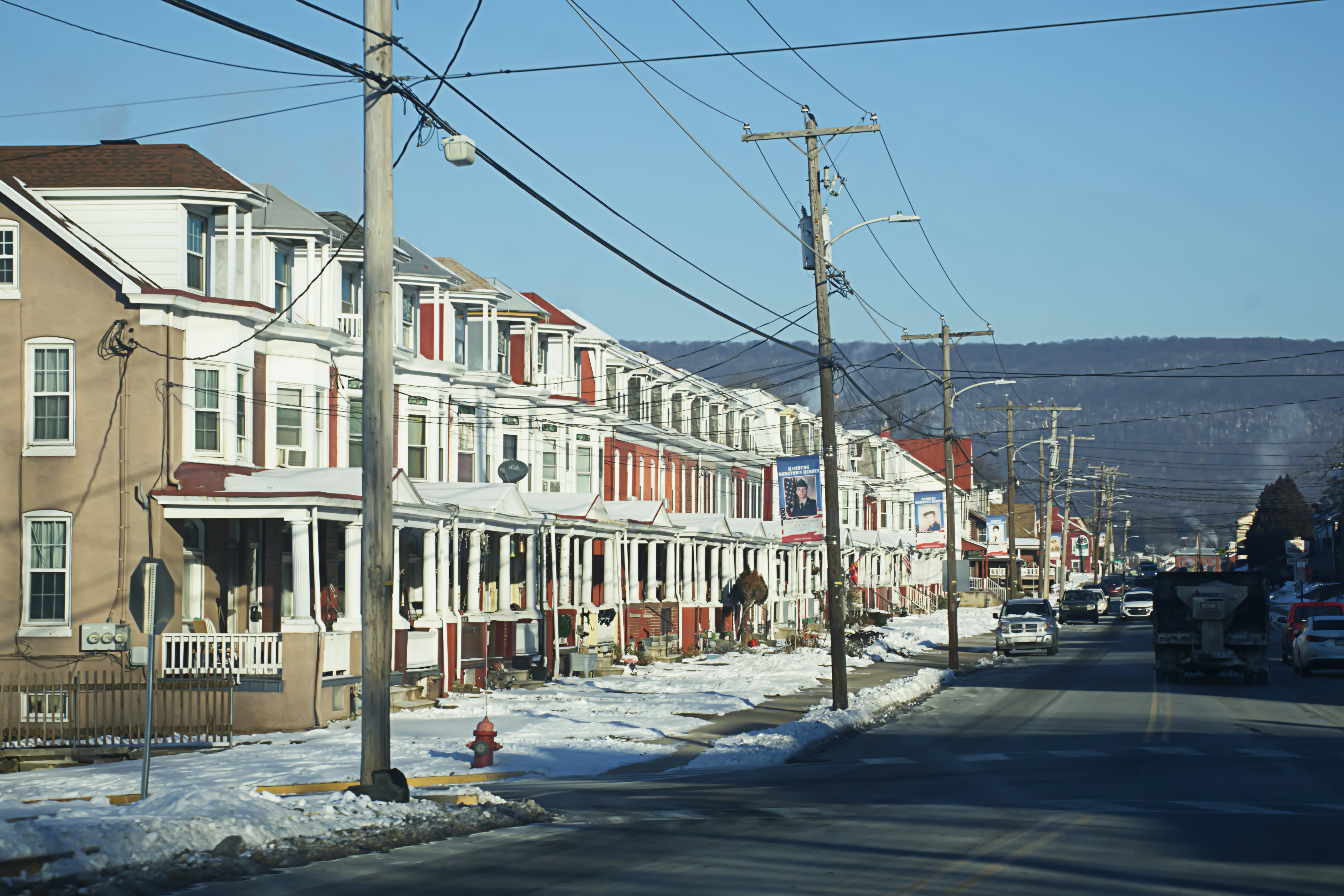 Winter Light on a Snow-Dusted Row of Townhouses