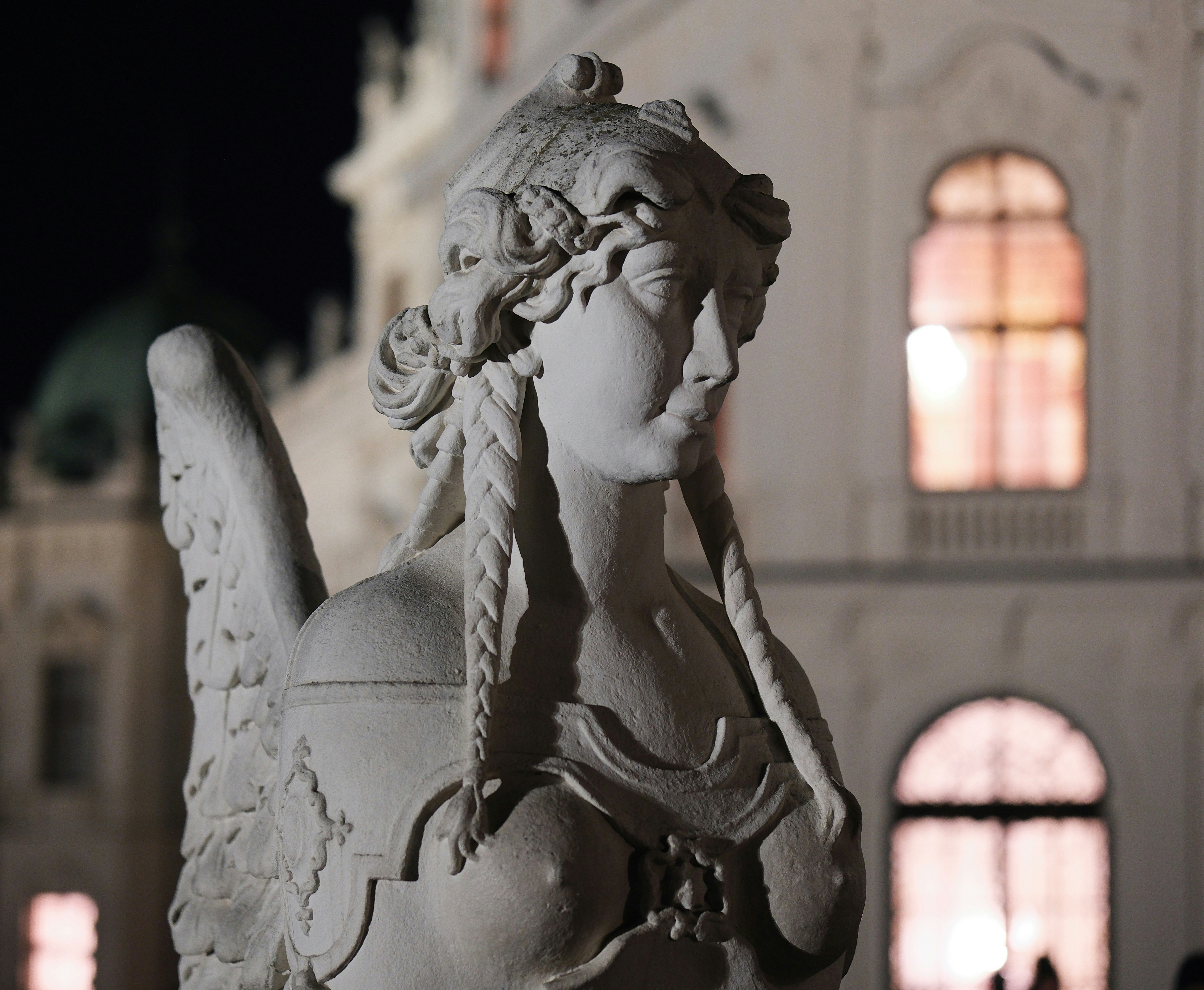 Moonlit Guardian: A Gargoyle Angel in Focus