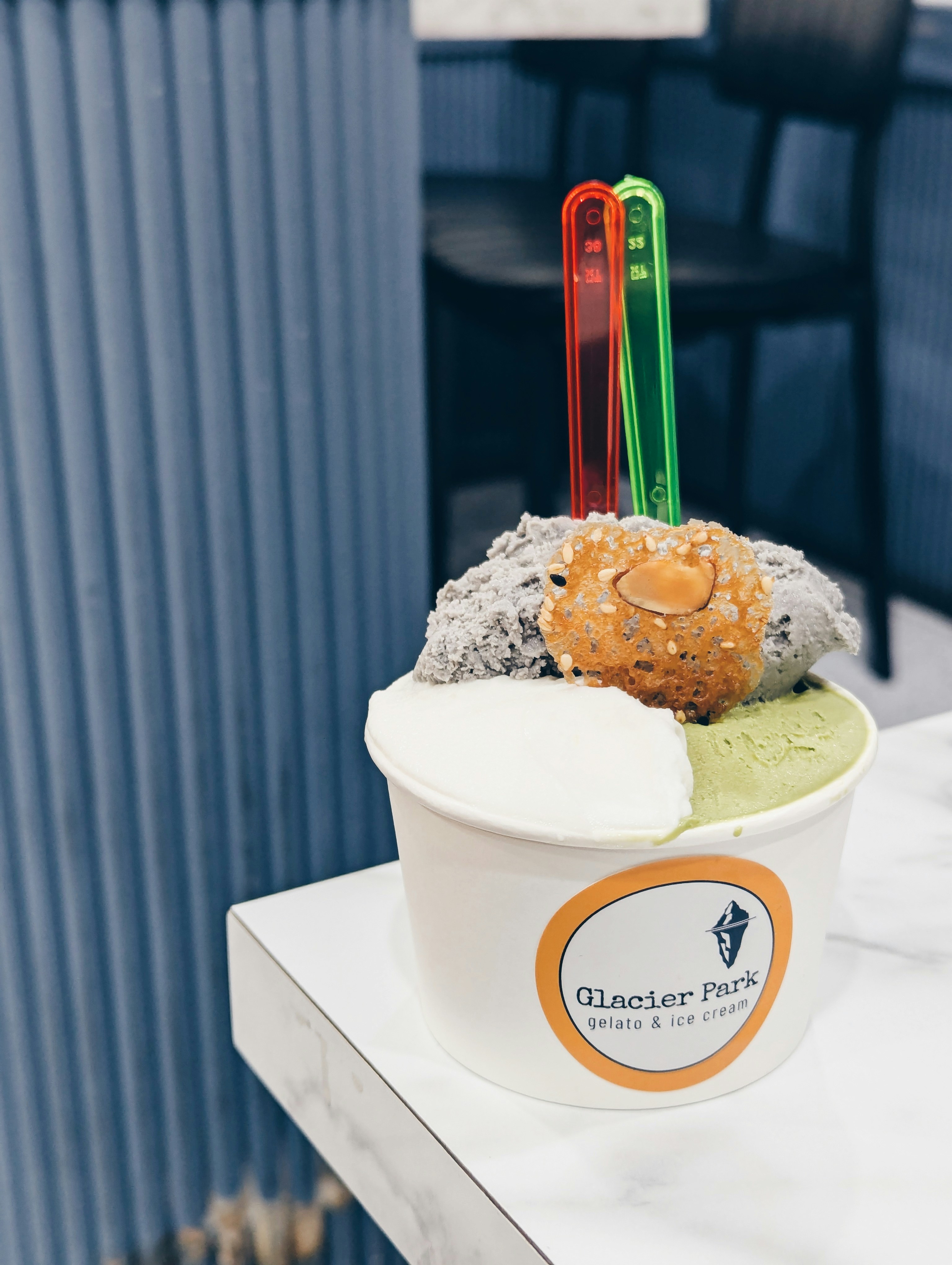 Spoon-topped Gelato Cup: Rainbow Sticks Crown a Crunchy Gelato