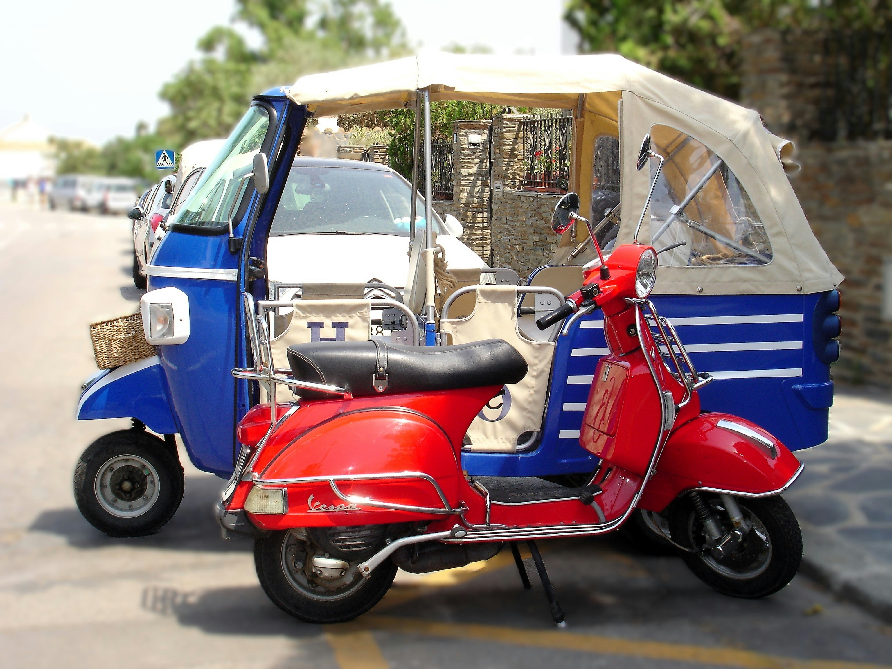 Vibrant Urban Duo: A Retro Ride and a Modern Twist