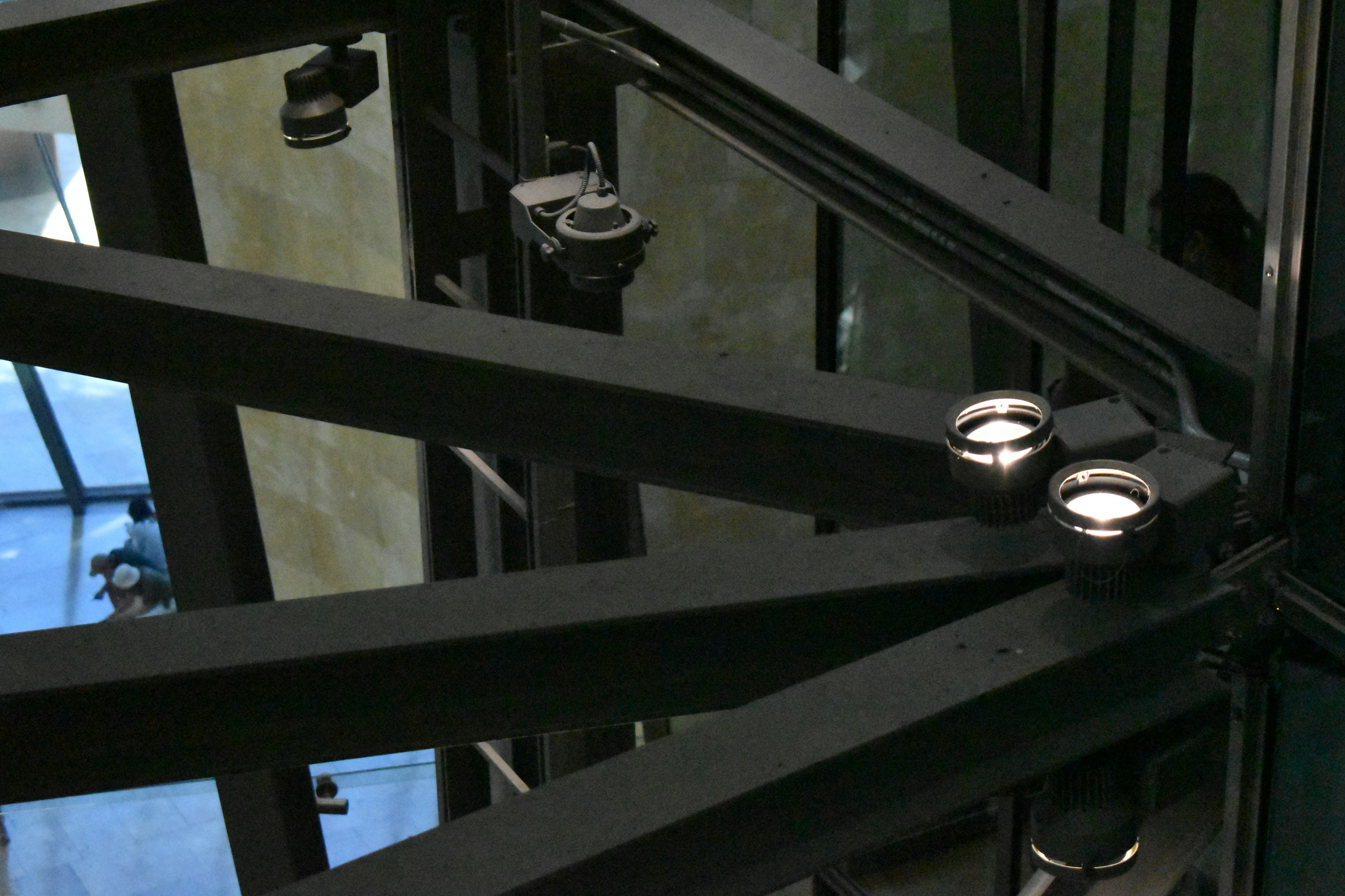 Crisscrossed Steel, Circling Lights: Geometry in a Glass Atrium