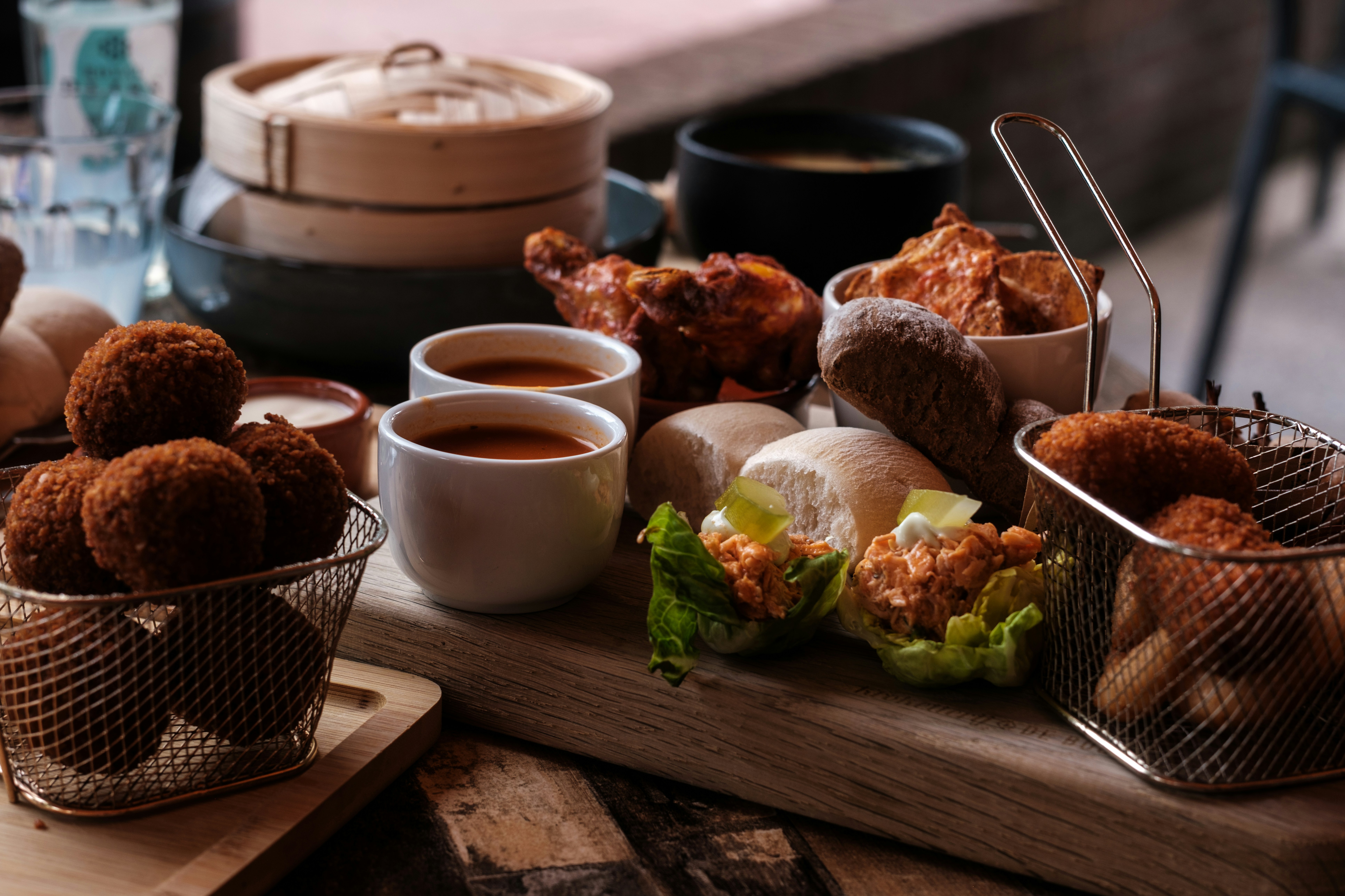 Crisp Croquettes, Steamed Buns, and Tea: A Rustic Board of Comfort