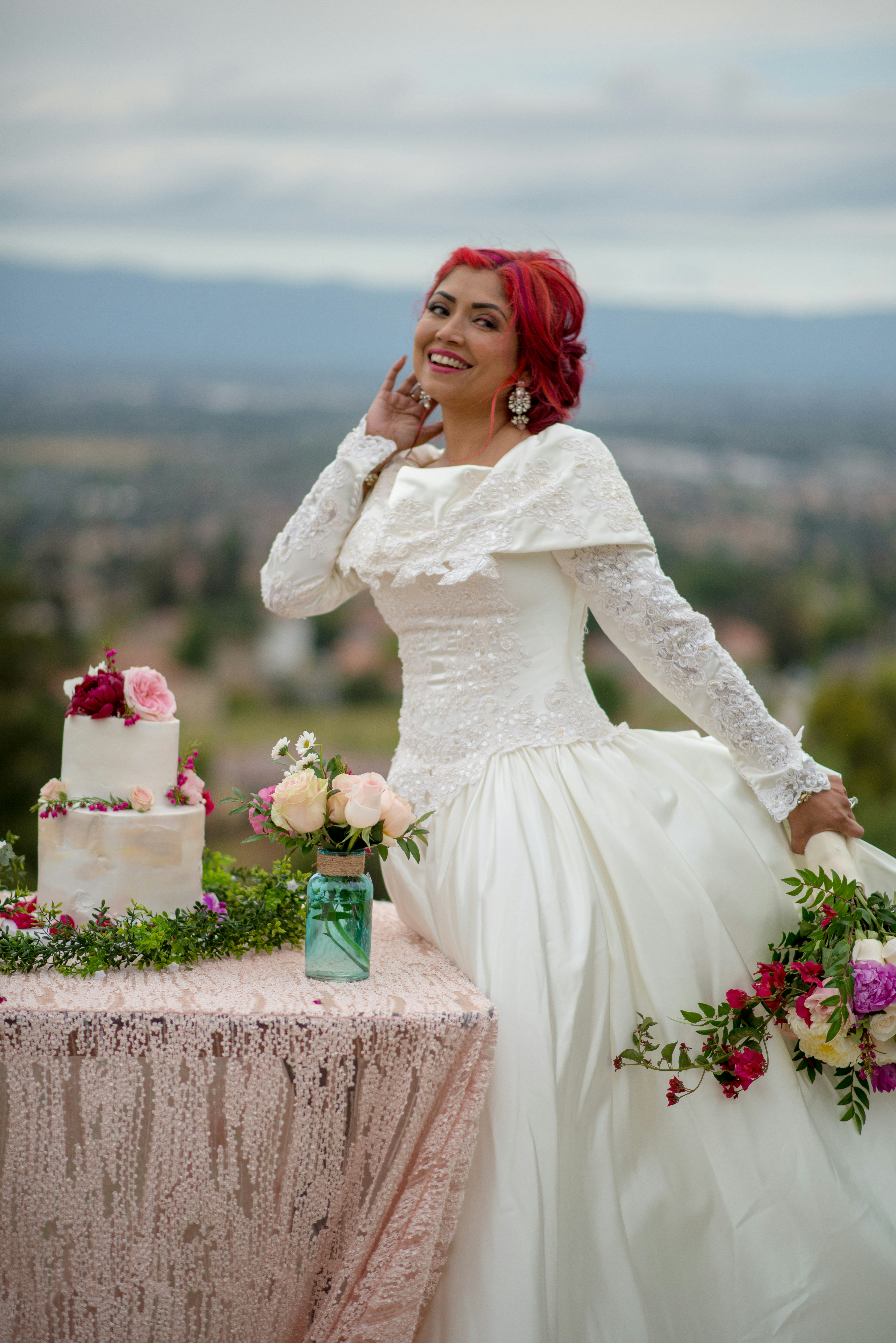 Radiant Bride with Cascade of Color under Open Skies