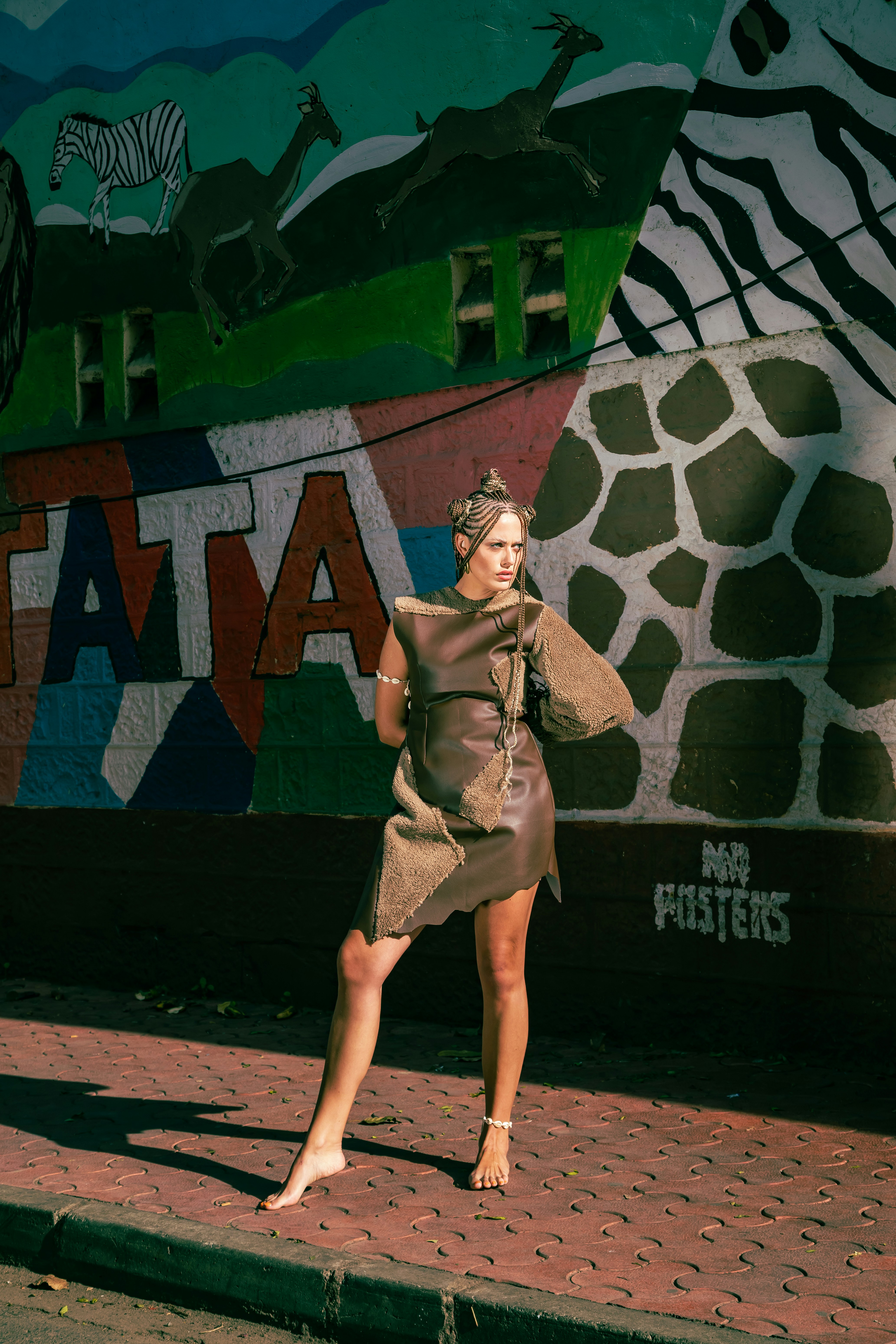 Midday Pose on a Painted Urban Stage
