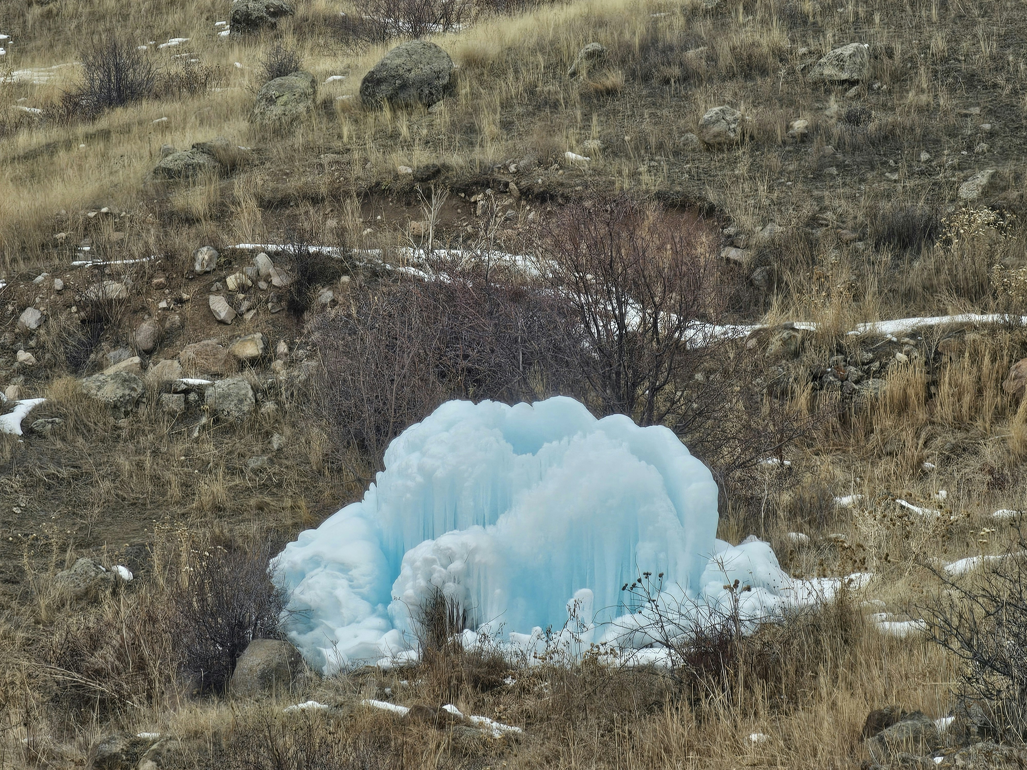 Azure Icecrest Resting Amid a Dry Rocky Heath