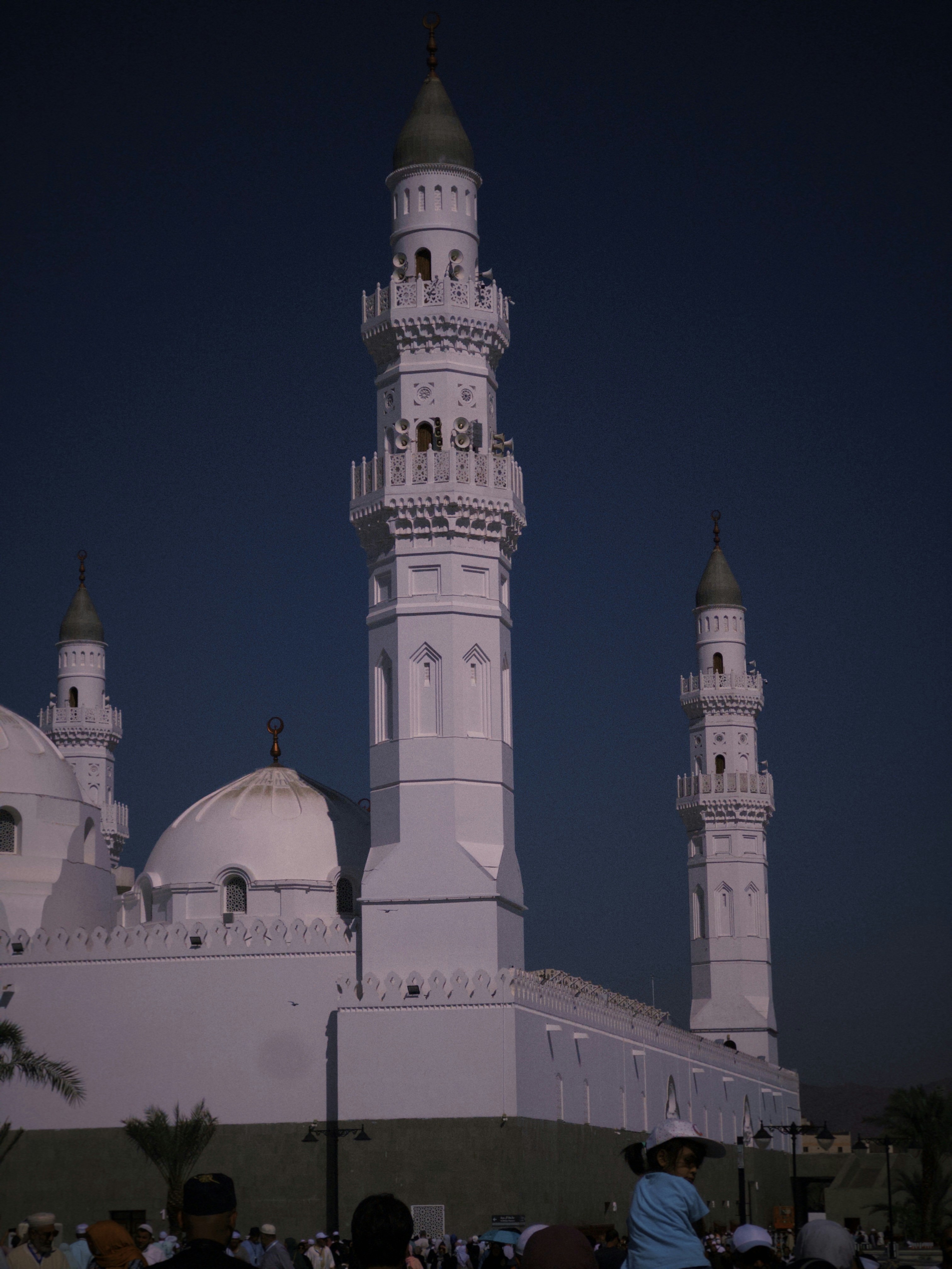 Nocturne at the White Mosque: Central Minaret Rising Against Velvet Night