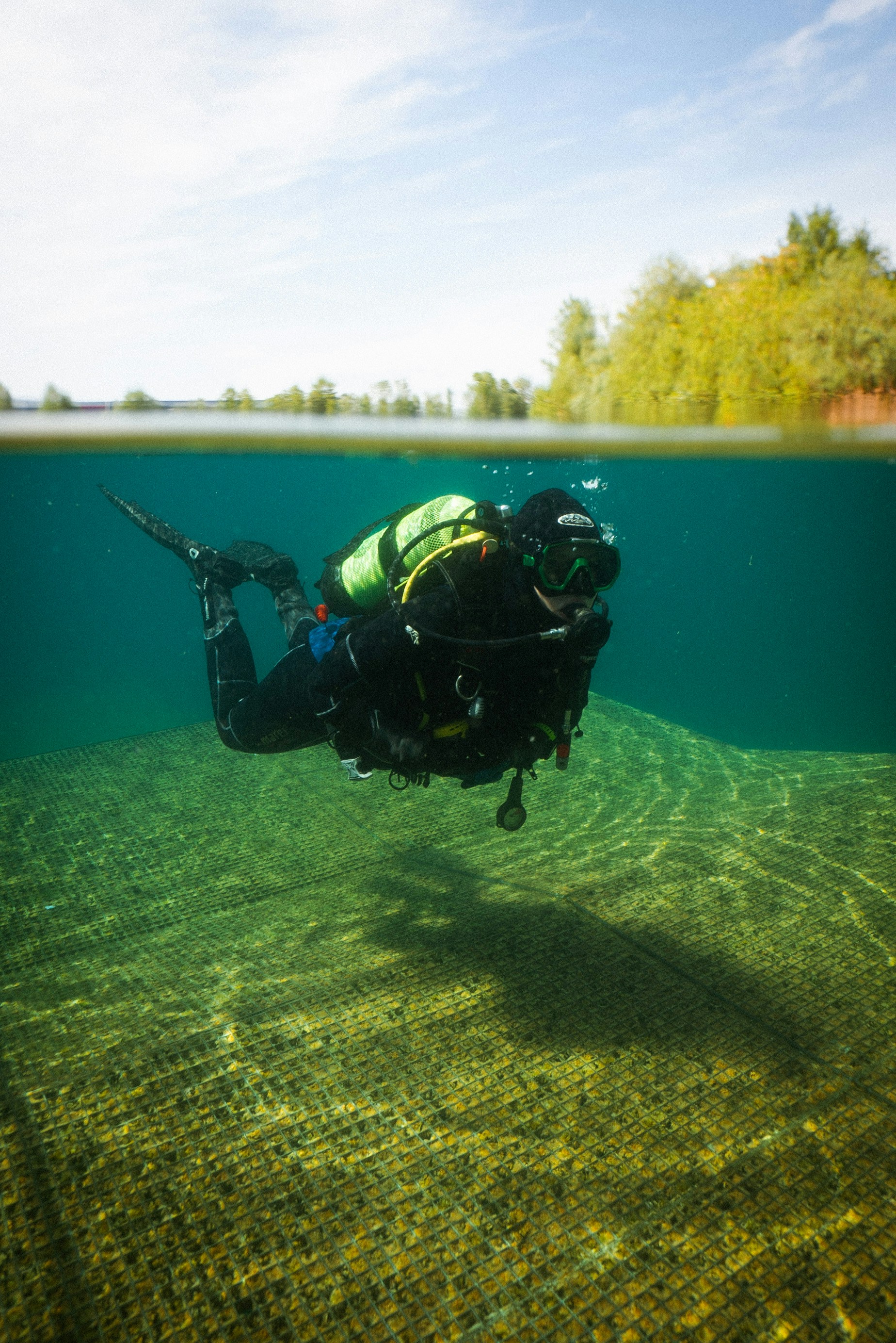 A person in a wet suit diving in the water photo – Free Portrait Image ...