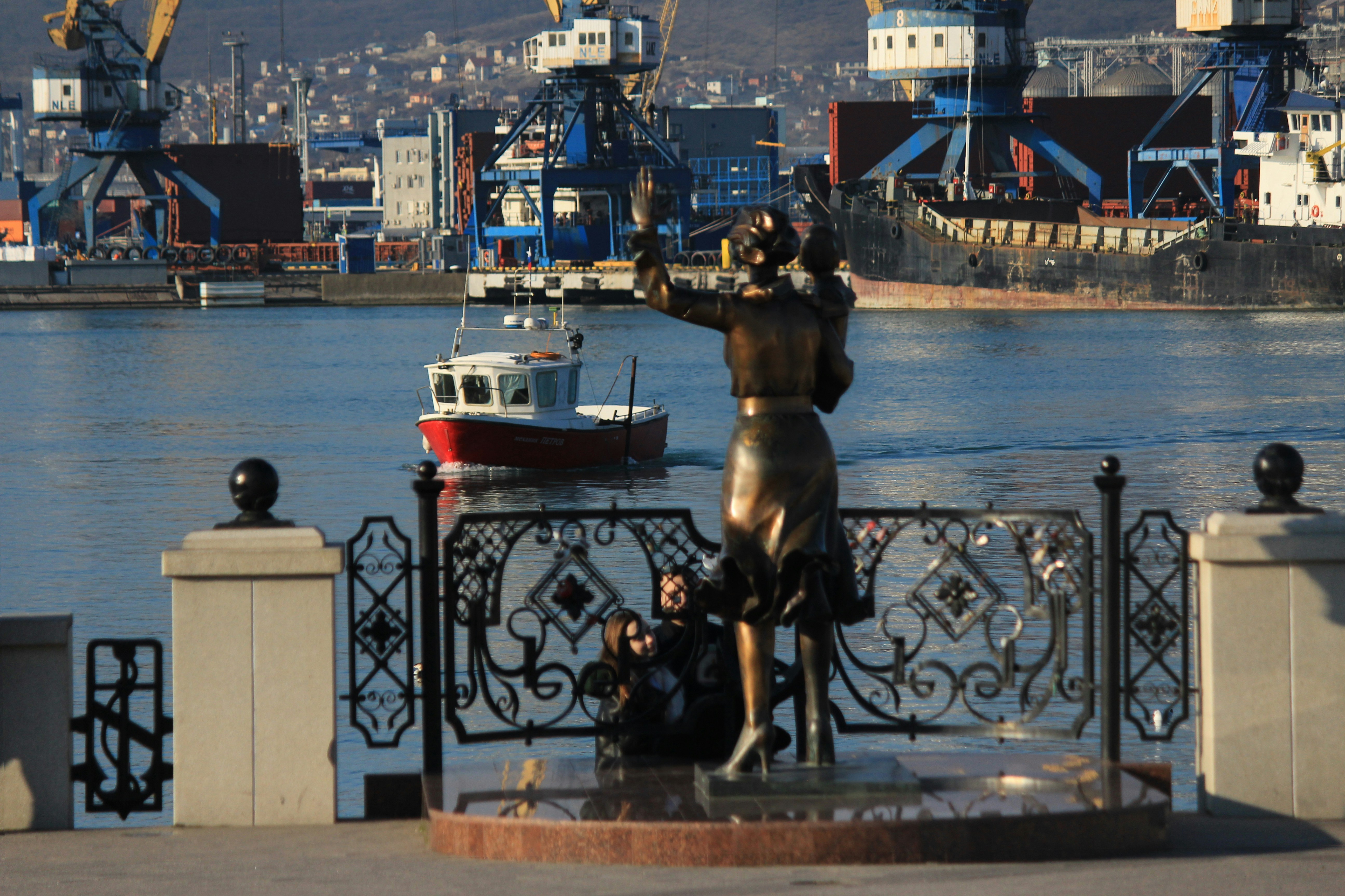 Bronze Reverie at the Pier: Harbor Calm Framed by Industry