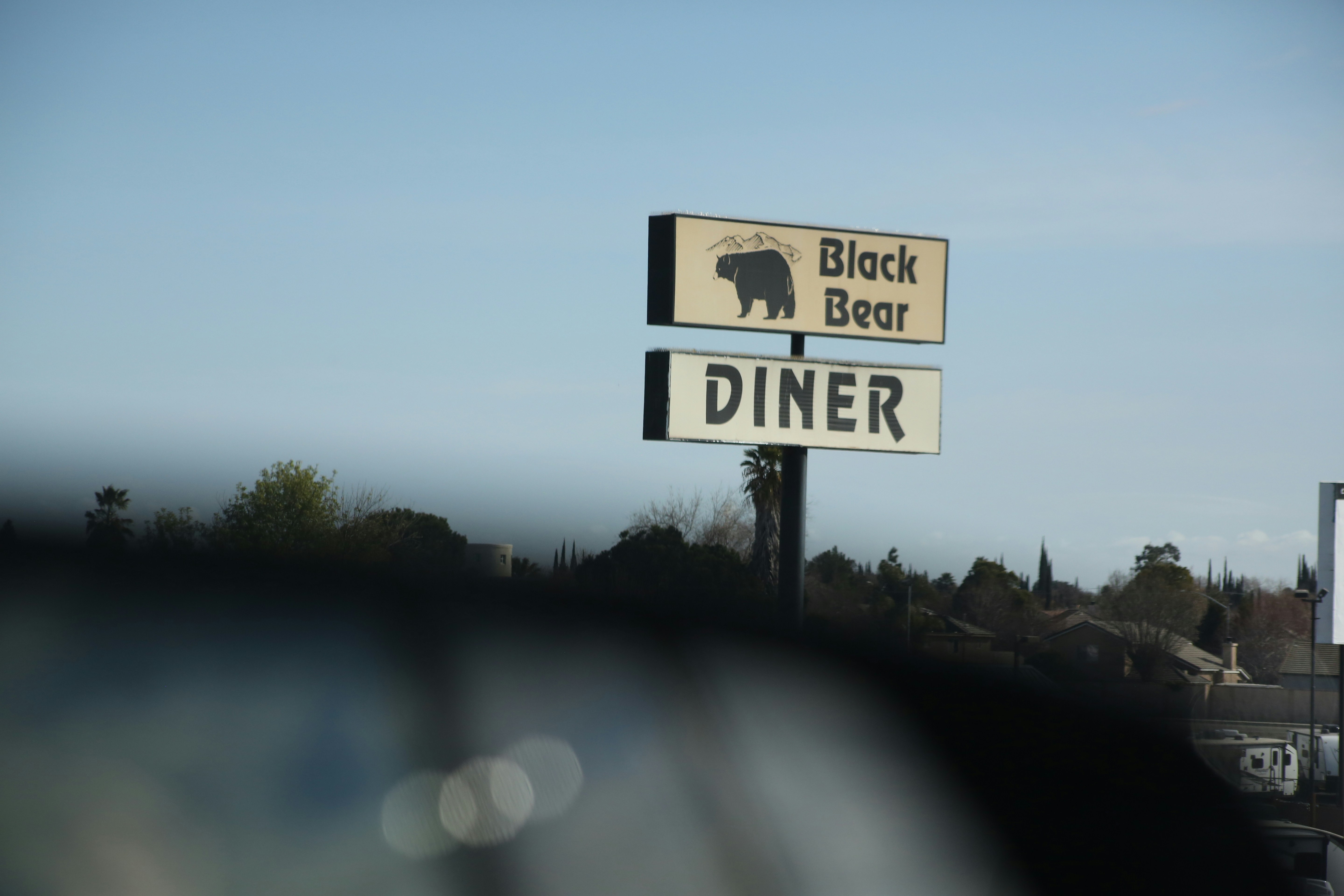 Desert Roadside Sign: Black Bear Diner Reaches Toward a Clear Sky