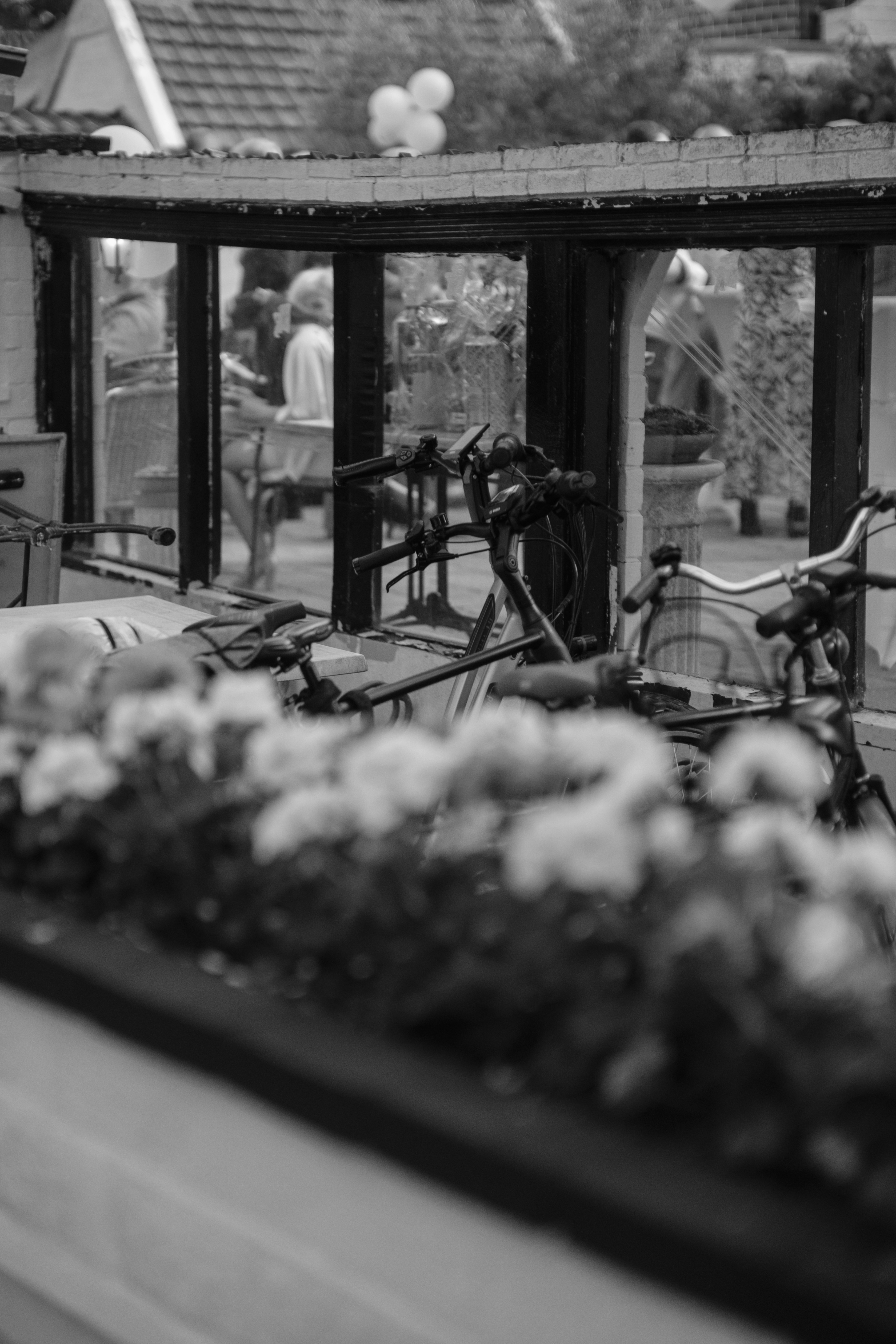 Bike Alley Through a Glassy Café