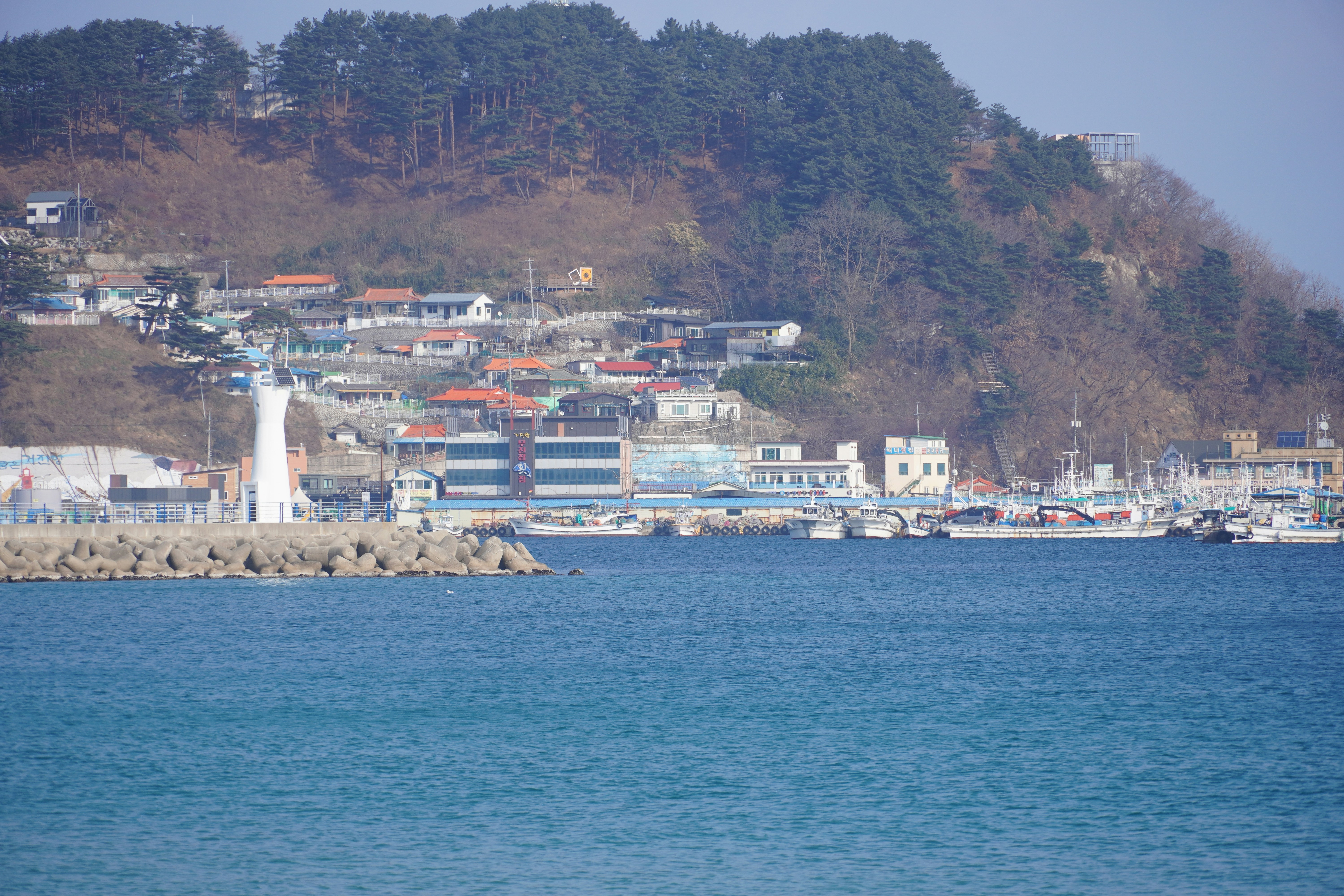 Lighthouse at the Harbor Edge: A Quiet Coastal Village Nestled Along the Hills