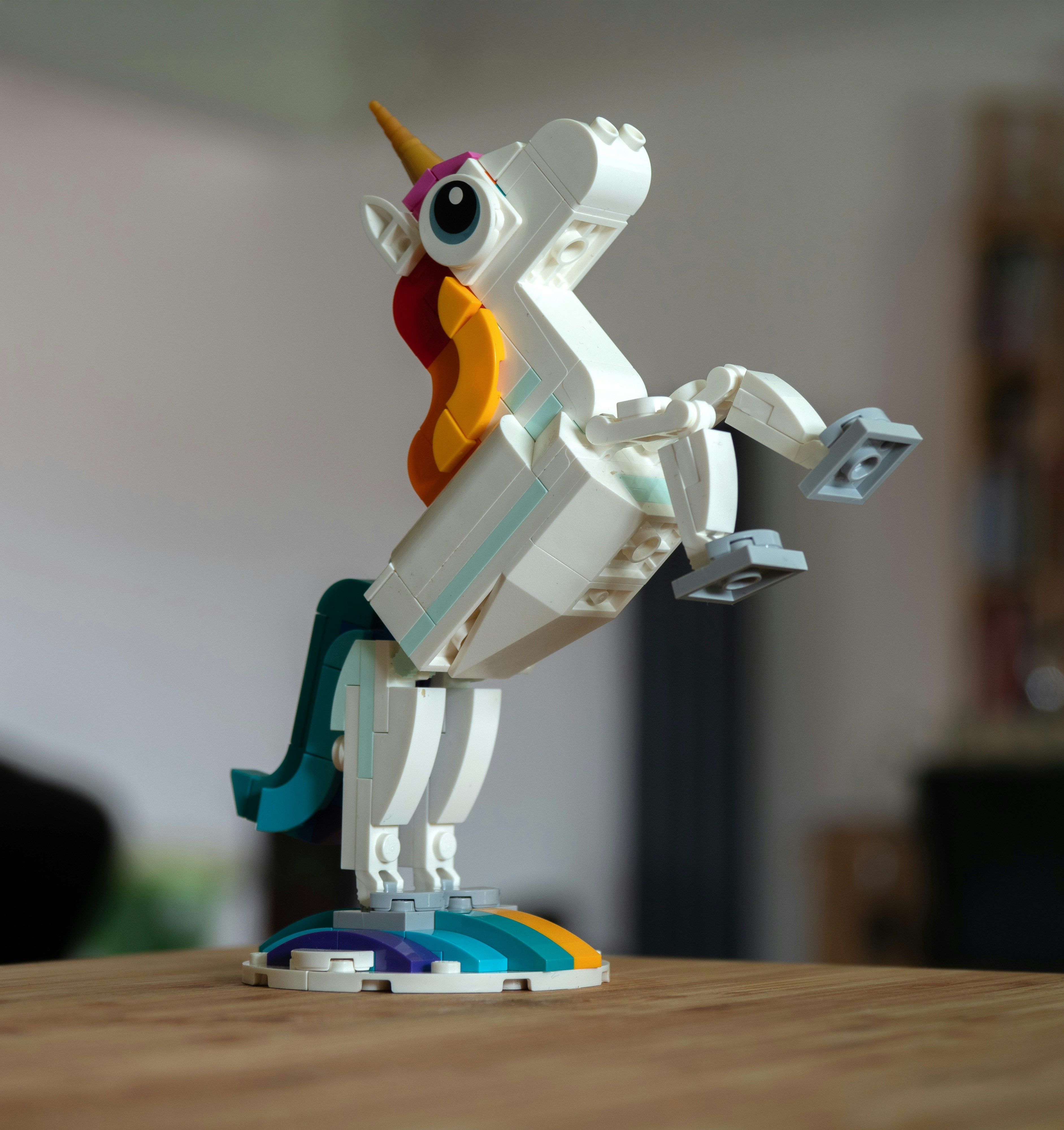 Lego Crystal Dragon Balancing on a Colorful Base
