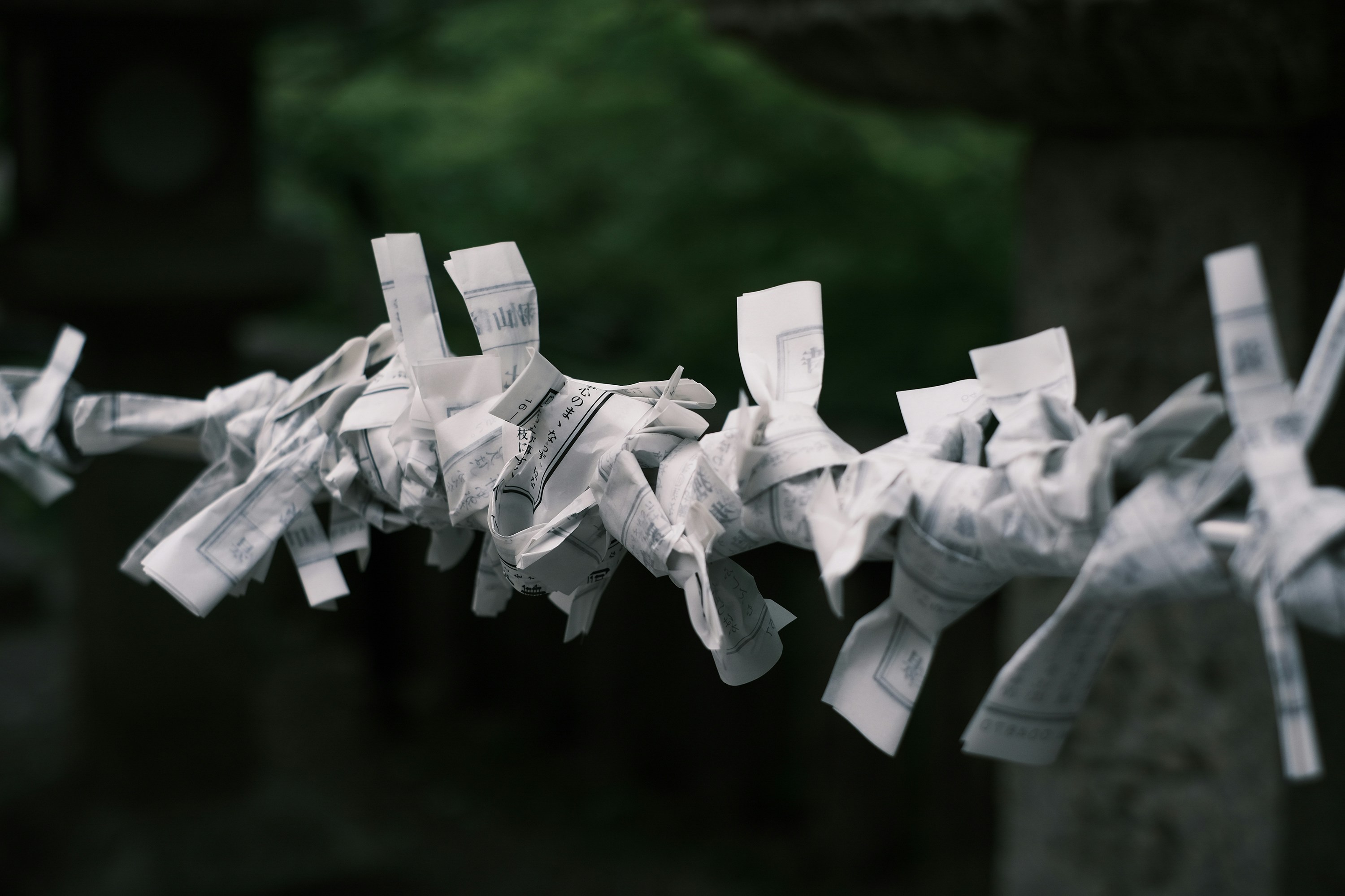 Un primer plano de una tira de papel atada a un poste foto – Imagen de ...