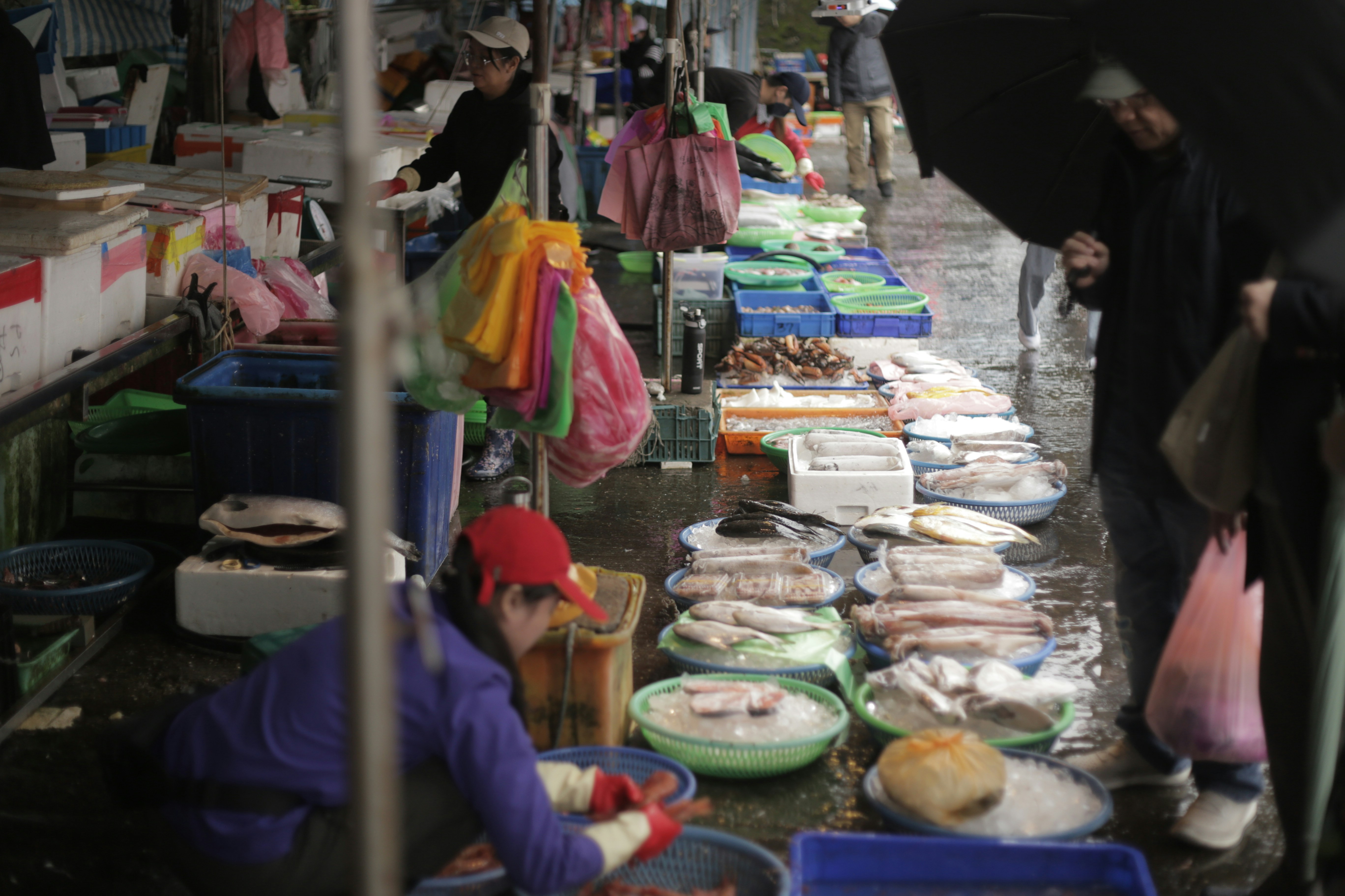 A group of people standing around a table filled with food photo – Free ...
