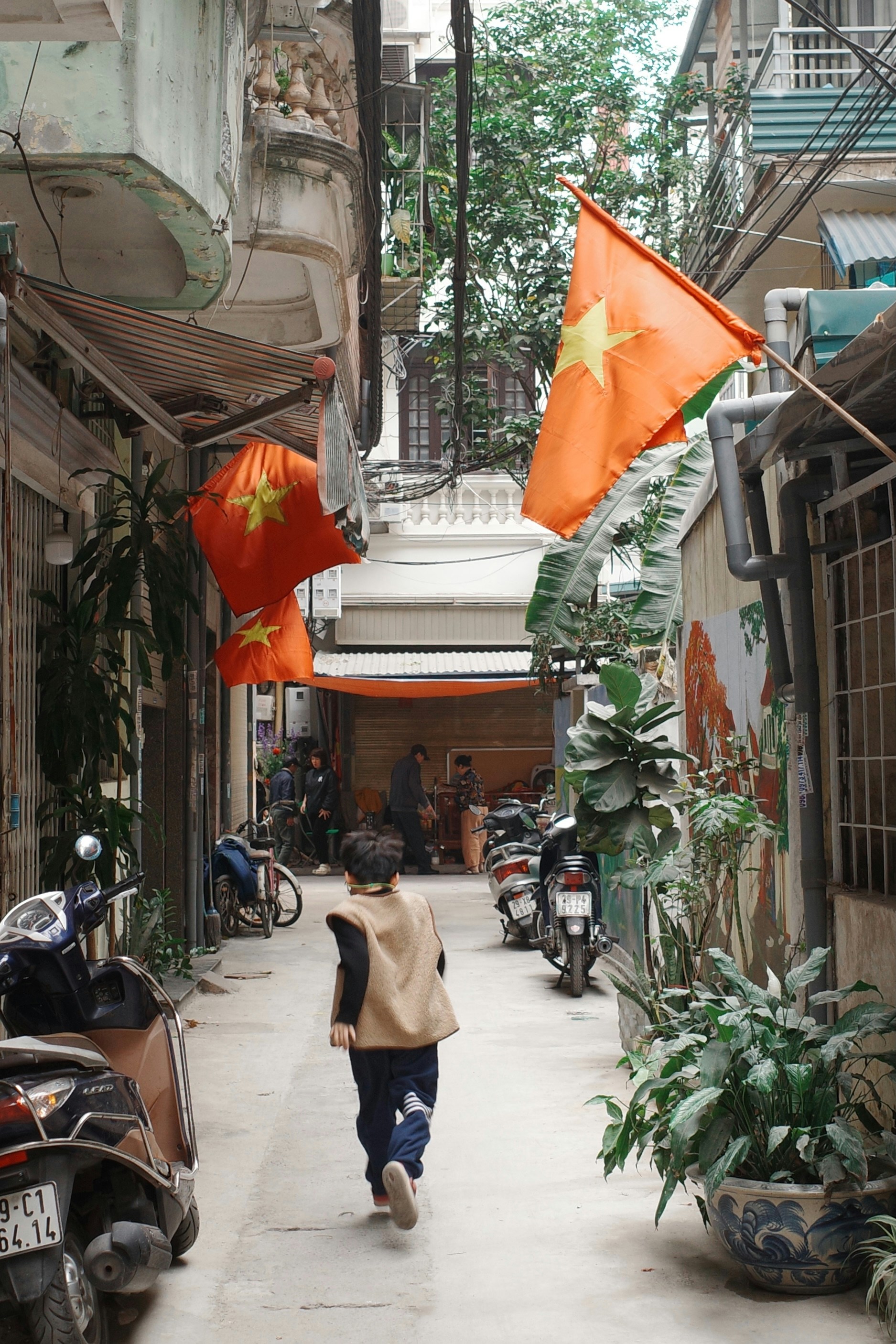 Alley Dash Under a Flurry of Vietnamese Flags