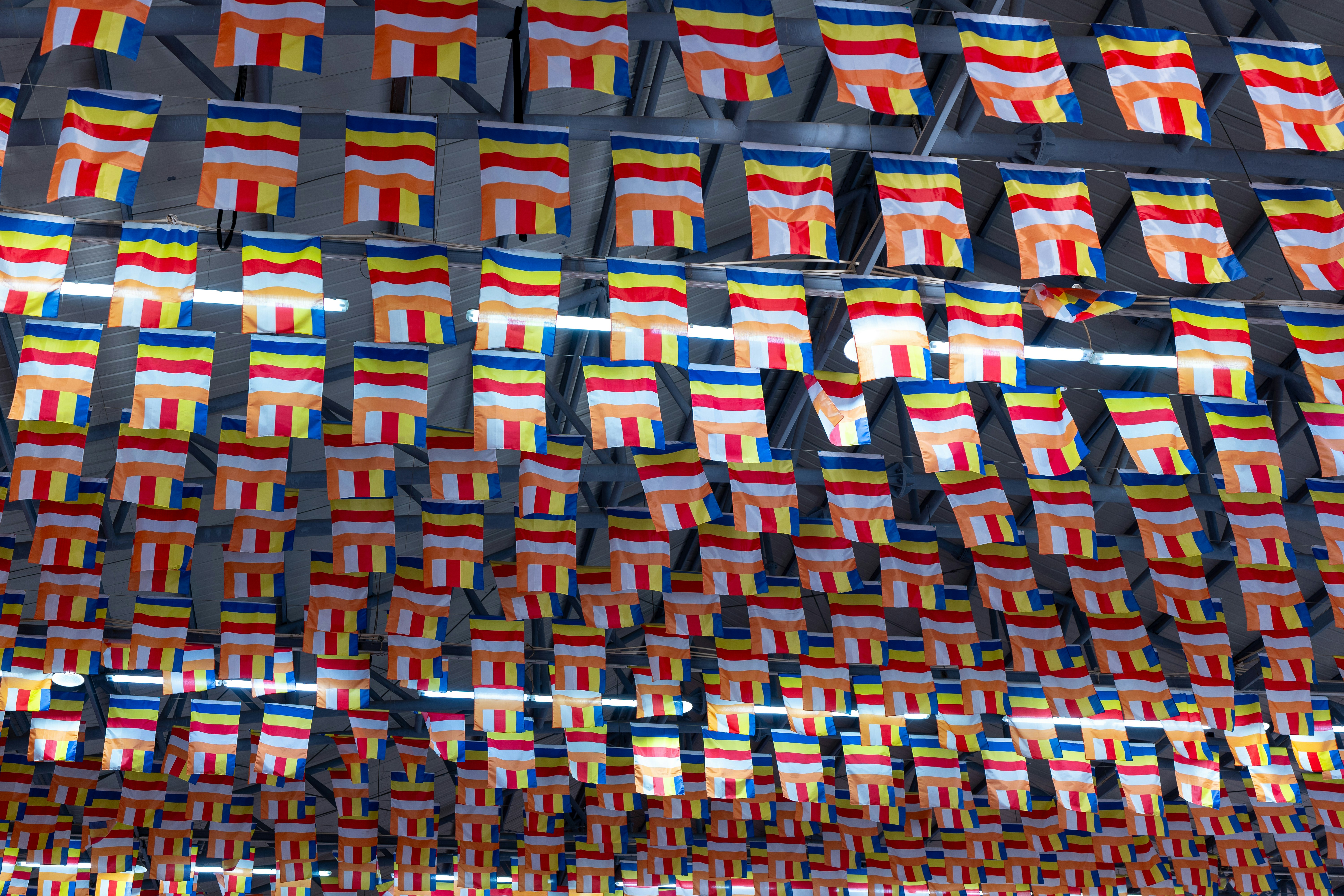 Kaleidoscopic Canopy: A Geometric Ceiling of Flags
