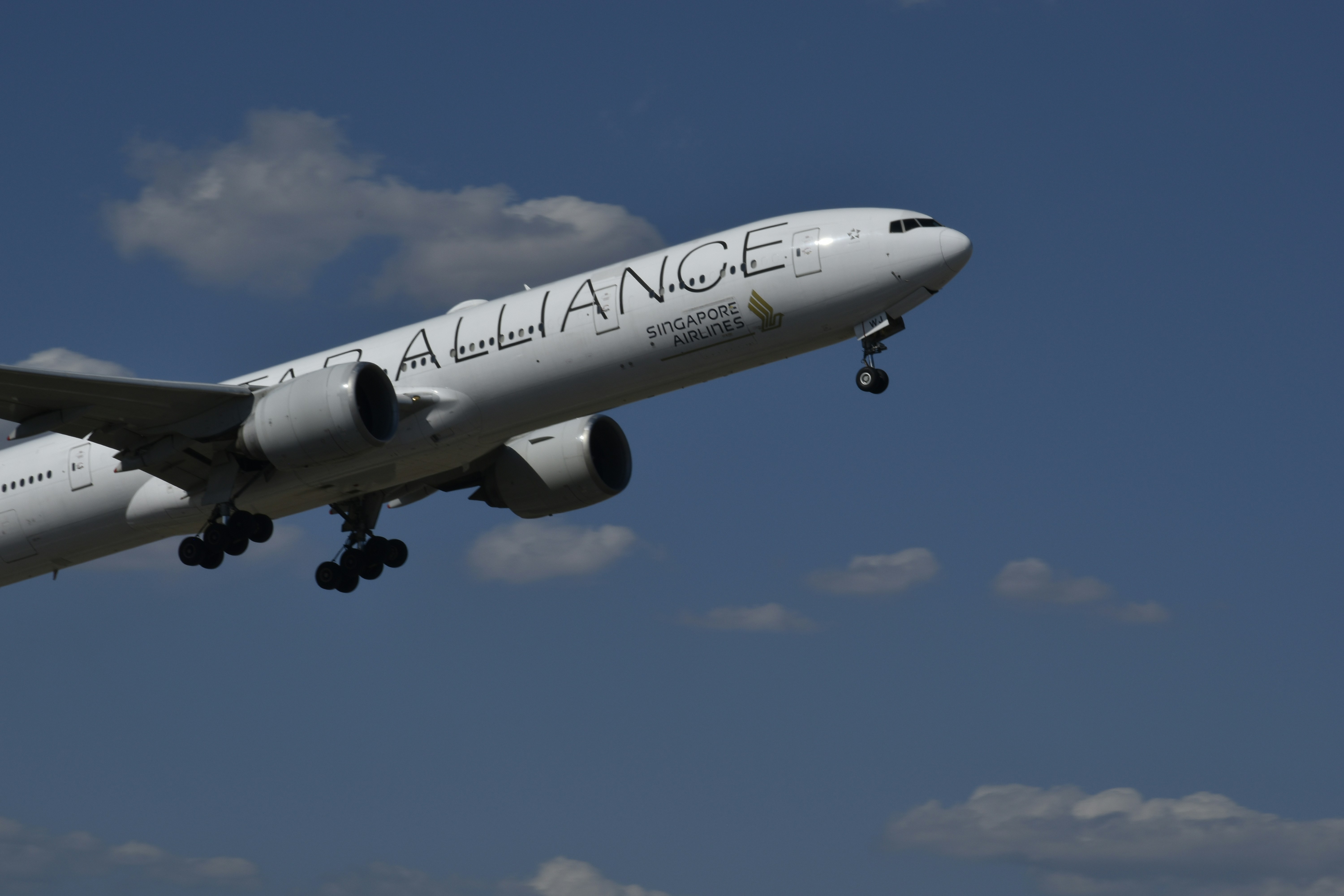 Cerulean Descent: Alliance Jet with Landing Gear Deployed