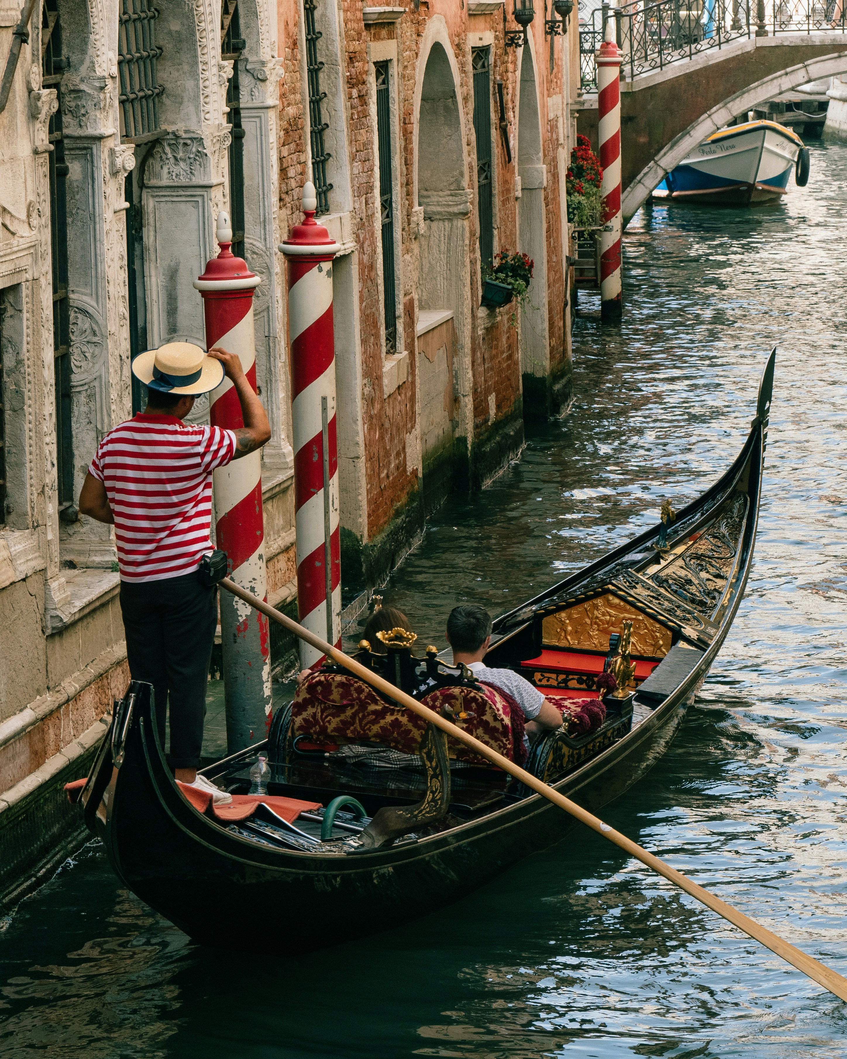 Venice in Stripes: A Gondola Pause by Painted Poles
