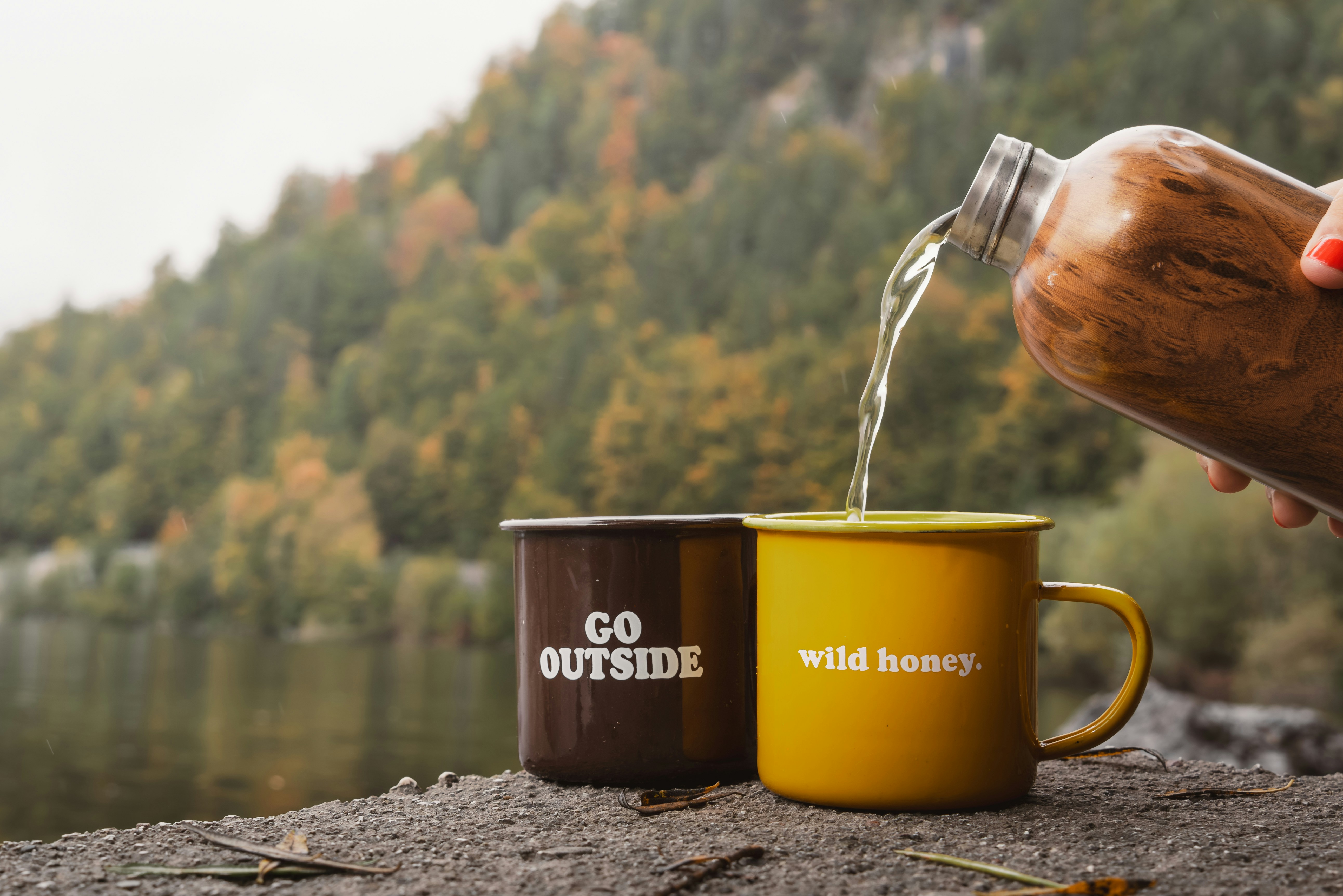 Autumn Lakeside Pour: Two Mugs, One Quiet Moment