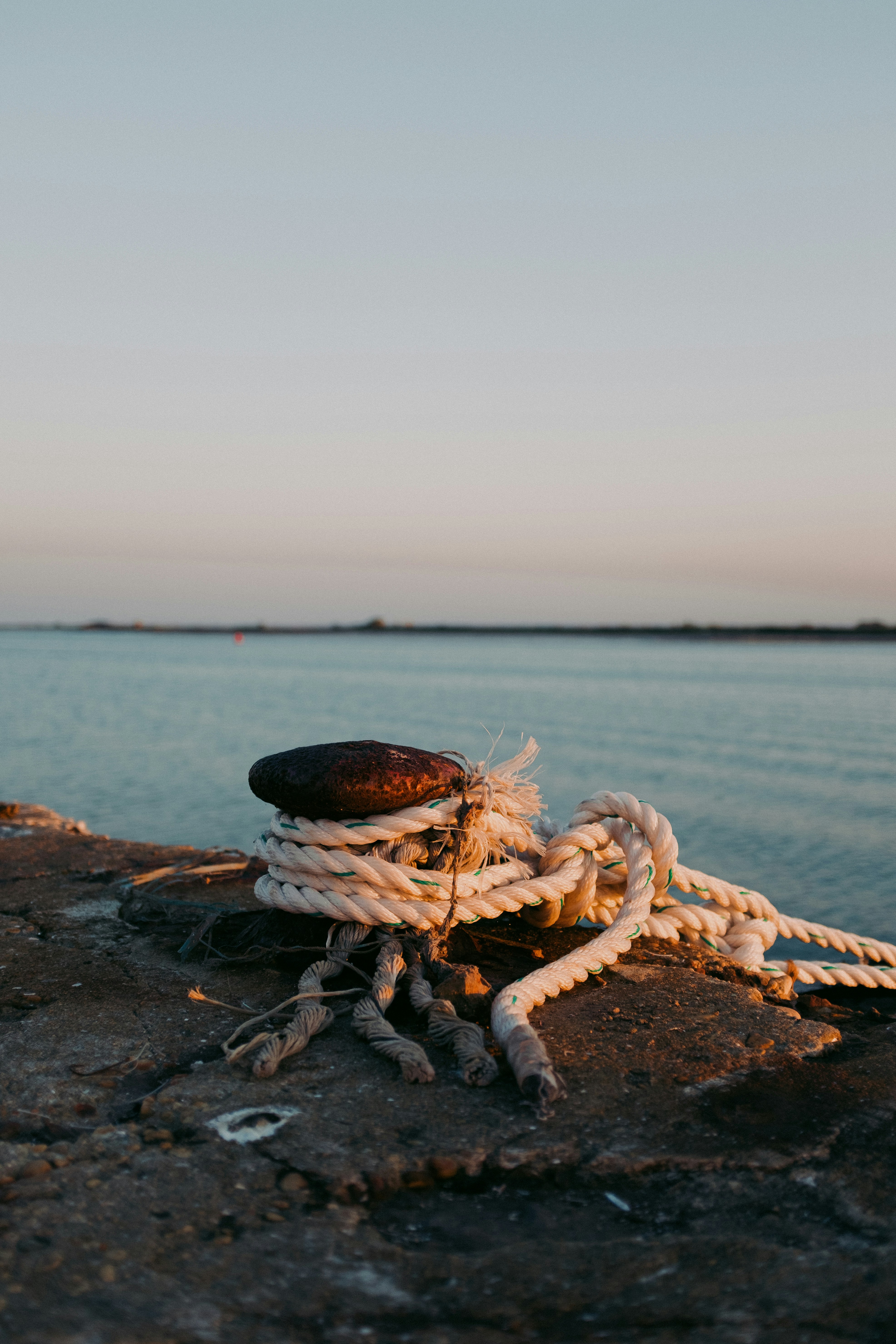 Tide-worn Rock and Rope: Harbor Light at Golden Hour