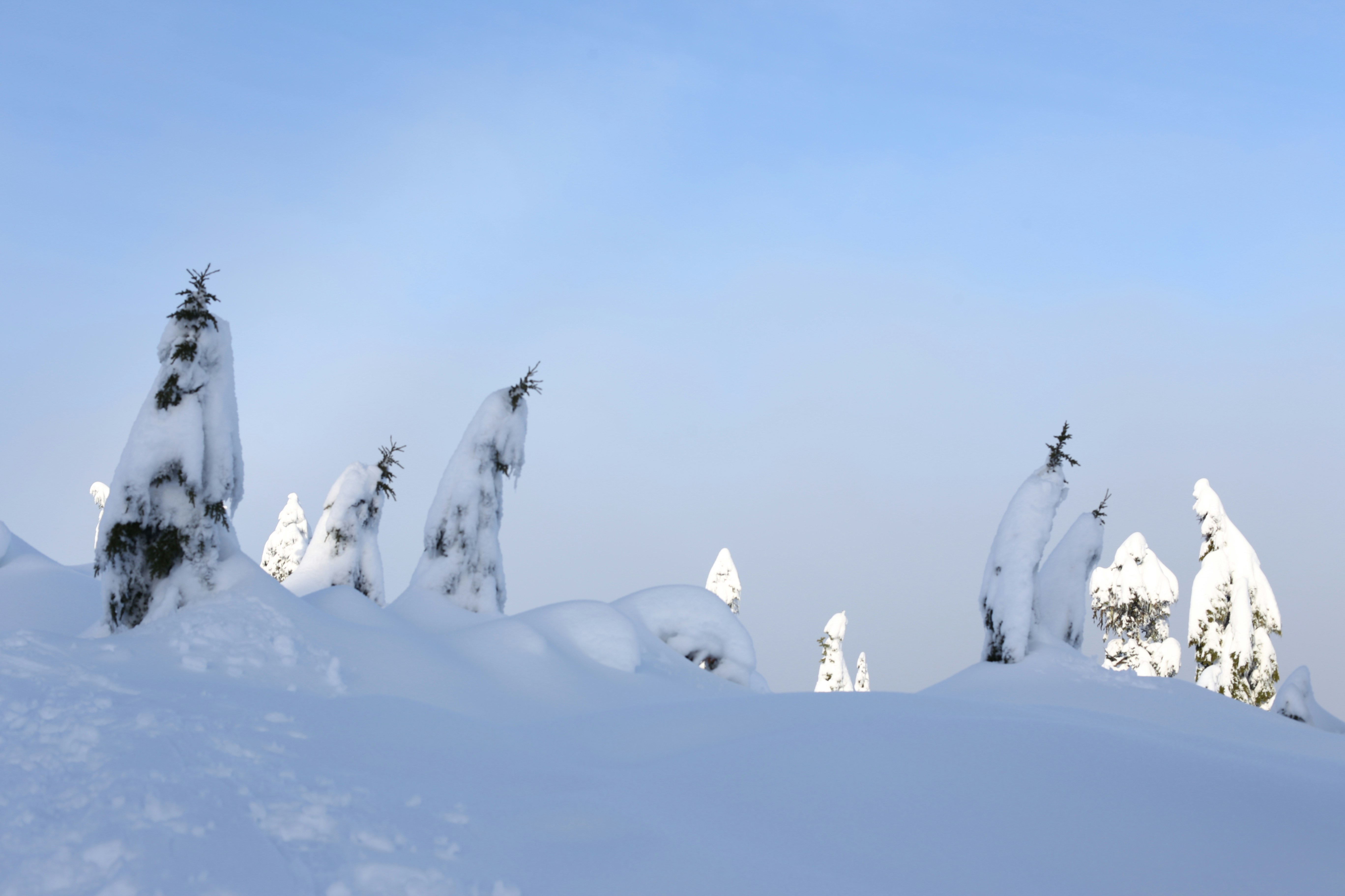 A man riding a snowboard down the side of a snow covered slope