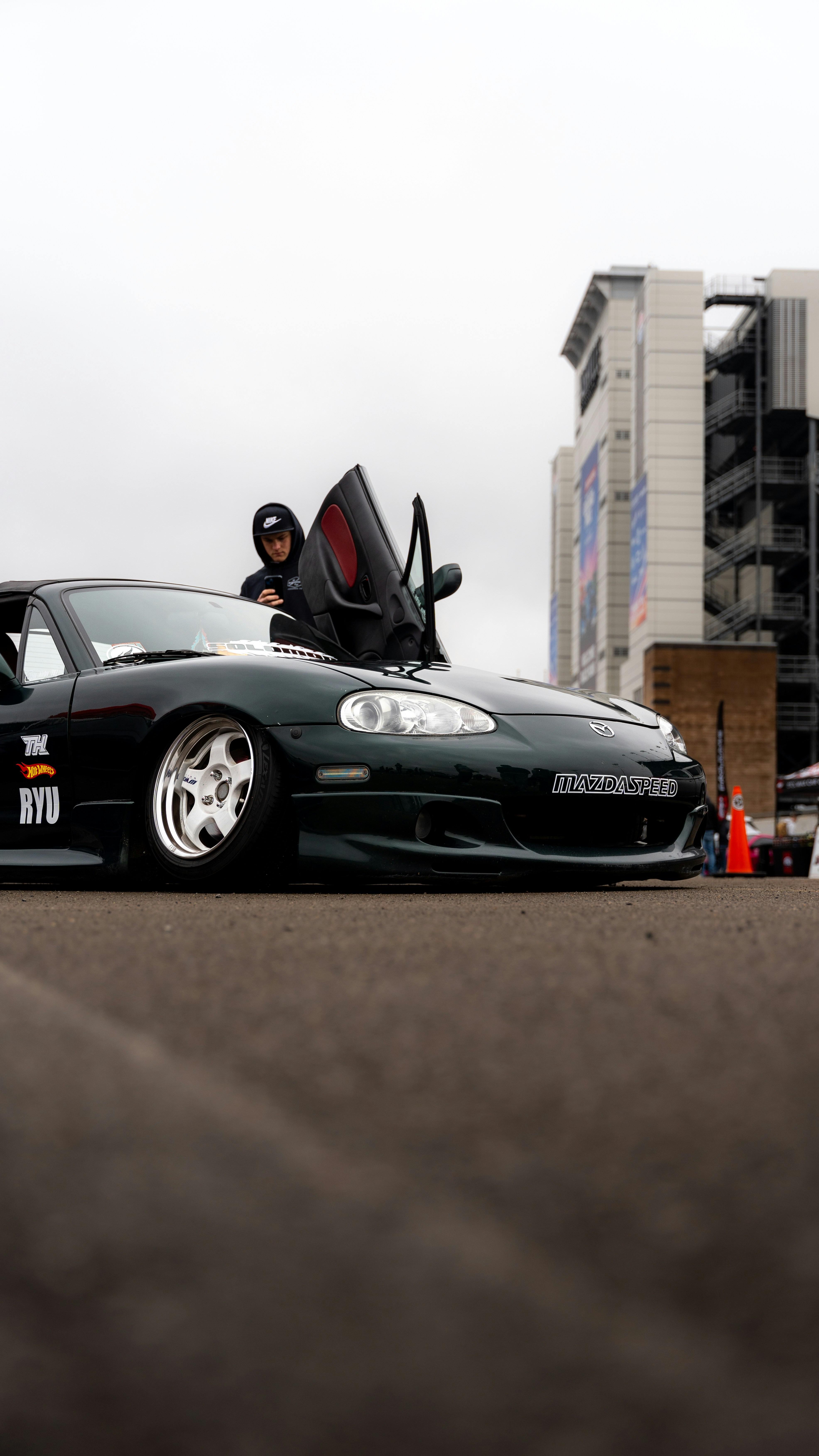 Low-Slung Green Jaguar: Doors Open, Night of the Drift Show